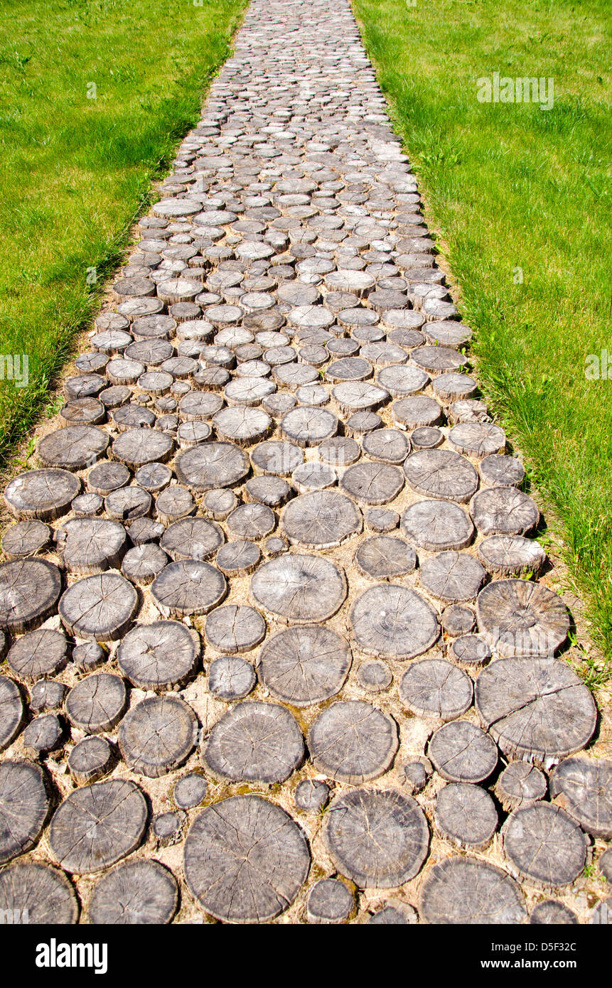 original wooden oak track in summer park Stock Photo - Alamy