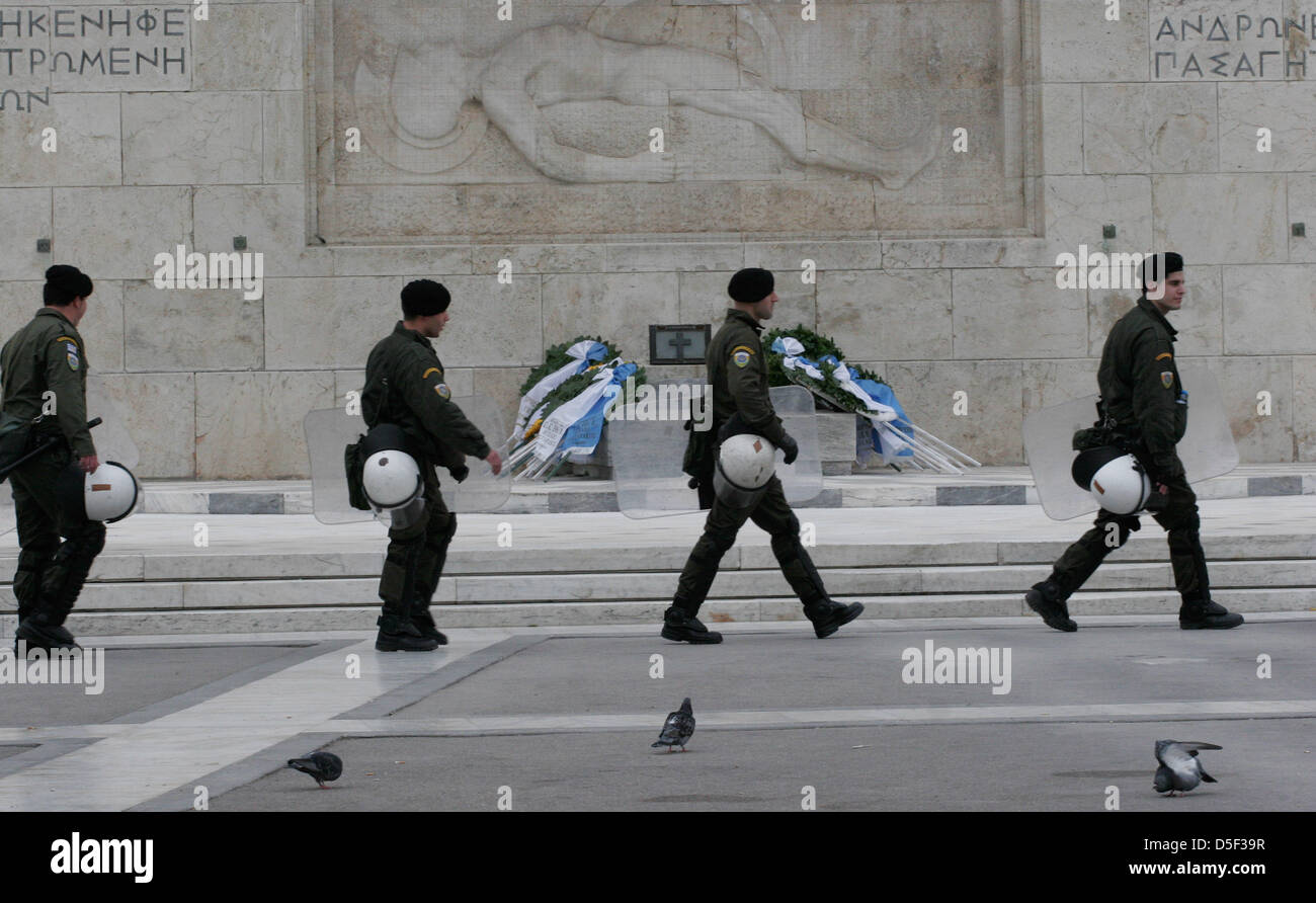 Athens, Greece. 31st March, 2013. Riot police take a position, during ...