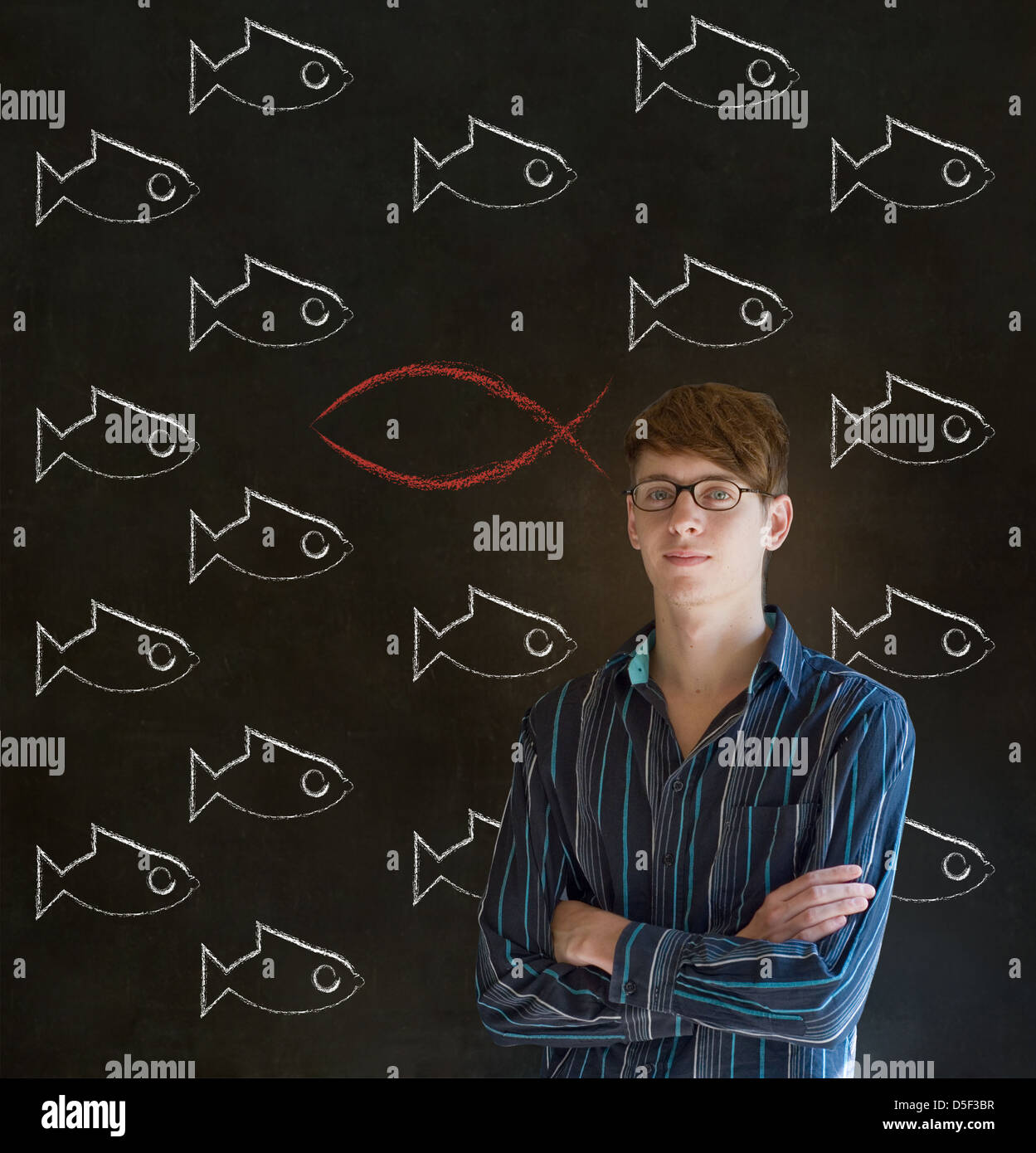 Independent thinking business man, student or teacher considering Jesus ...