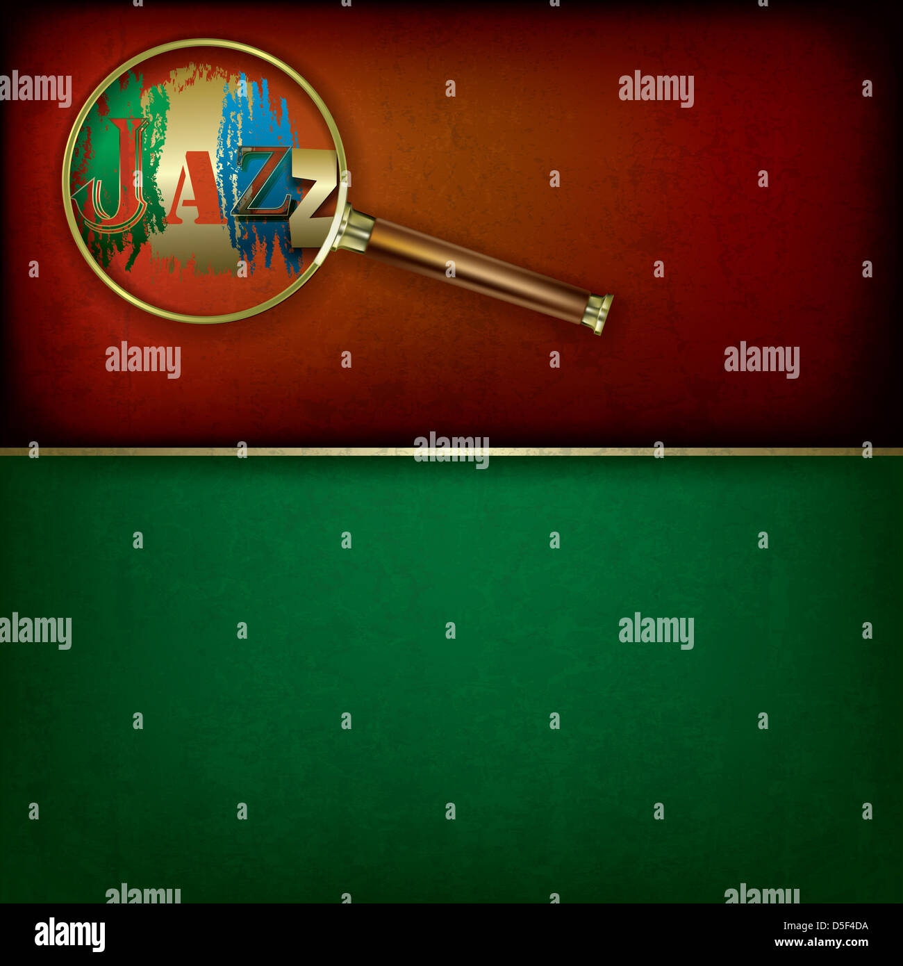 Abstract grunge music background with Magnifying glass and logo jazz ...