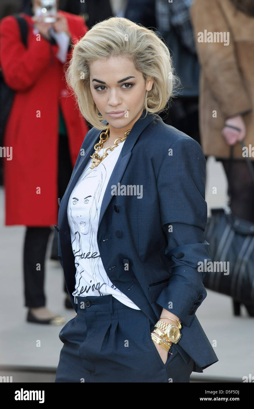 British singer Rita Ora arrives for the Burberry Prorsum fashion ...