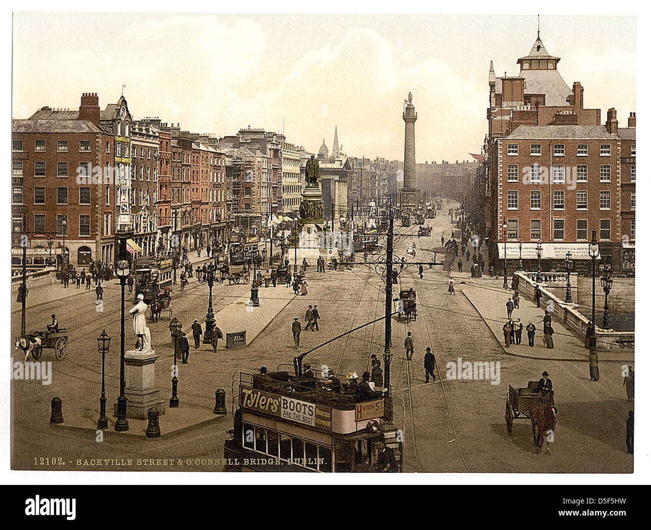A historical view of Sackville Street and O'Connell Bridge in Dublin ...