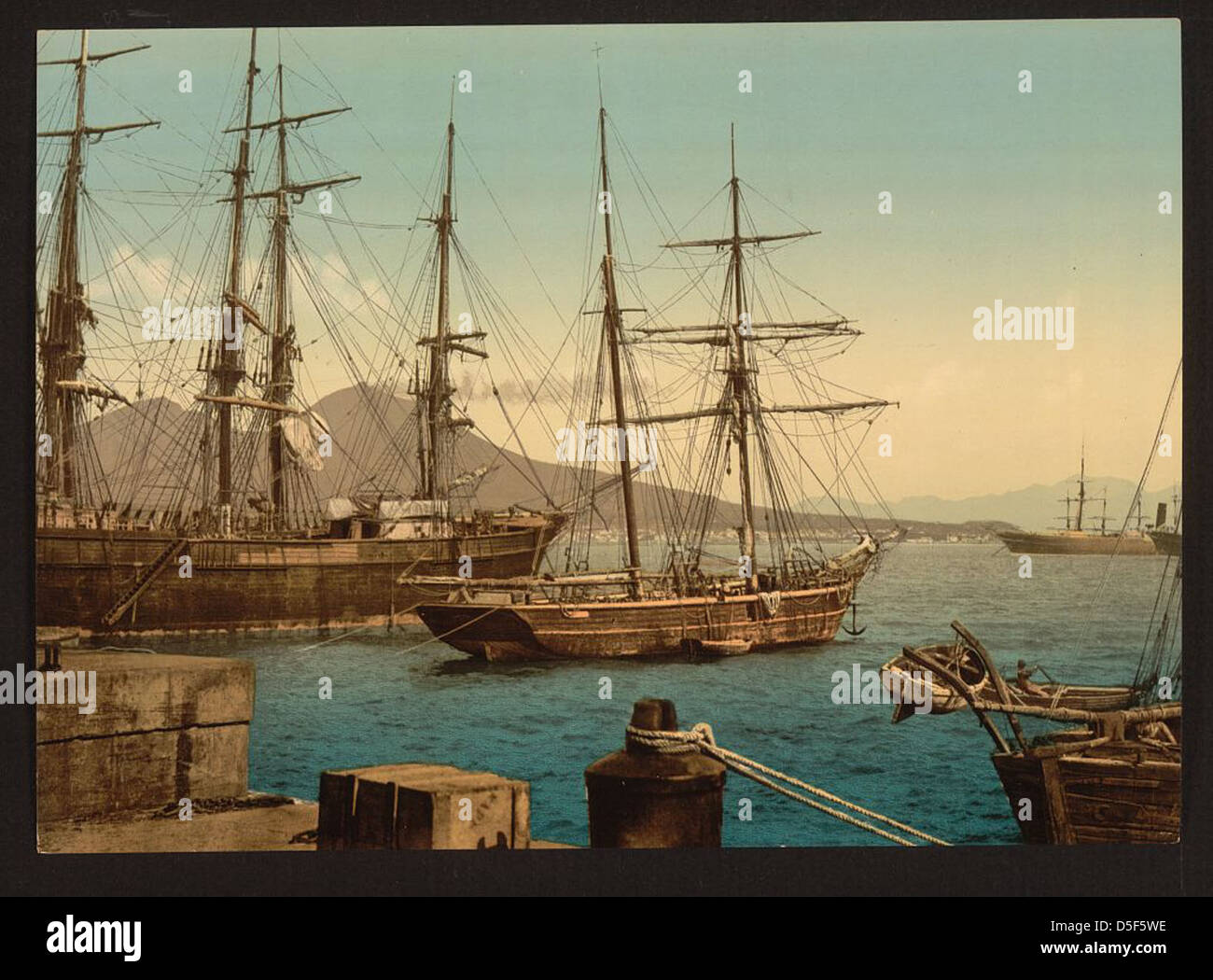 A photograph of ships in the harbor at Naples, Italy, taken in 1889 ...