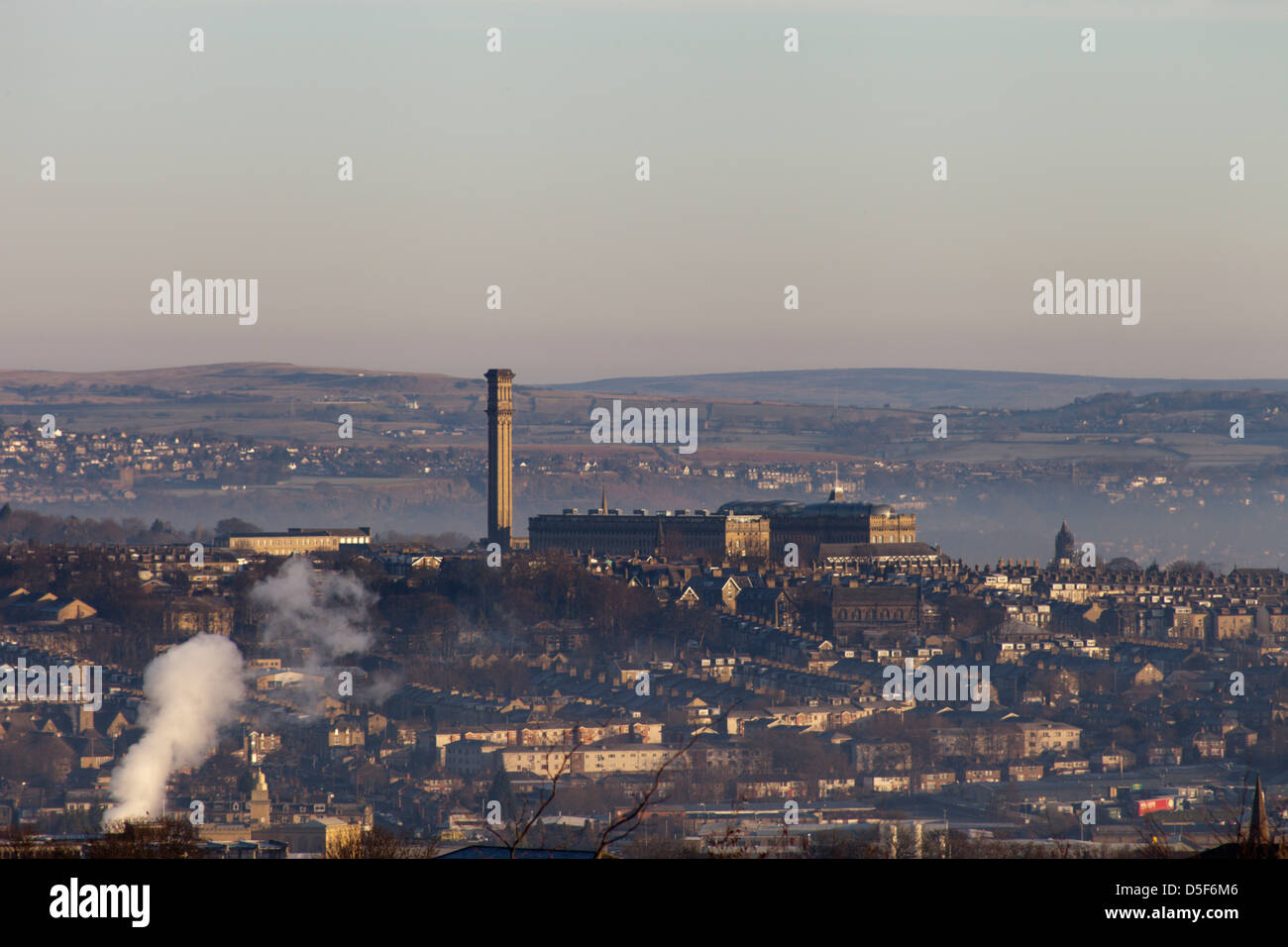 Bradford, West Yorkshire. Early morning misty view to listers mill in ...