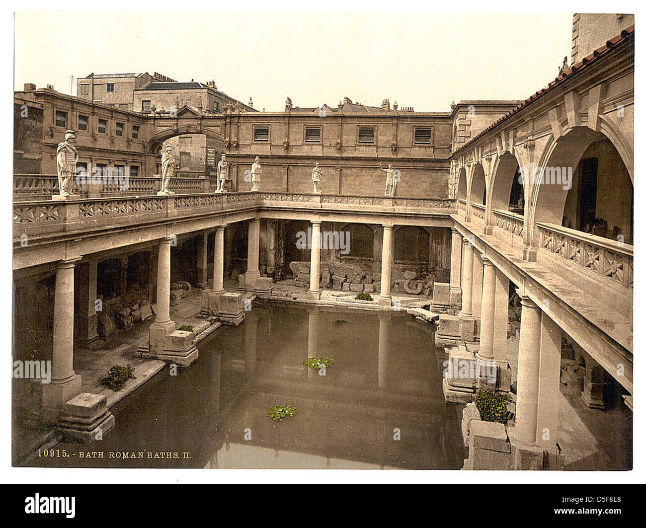 A view of the Great Bath and Roman Baths in Bath, England, showcasing ...