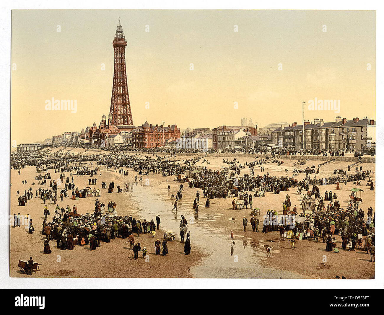 A historic photograph of Blackpool, England, showing the promenade and ...