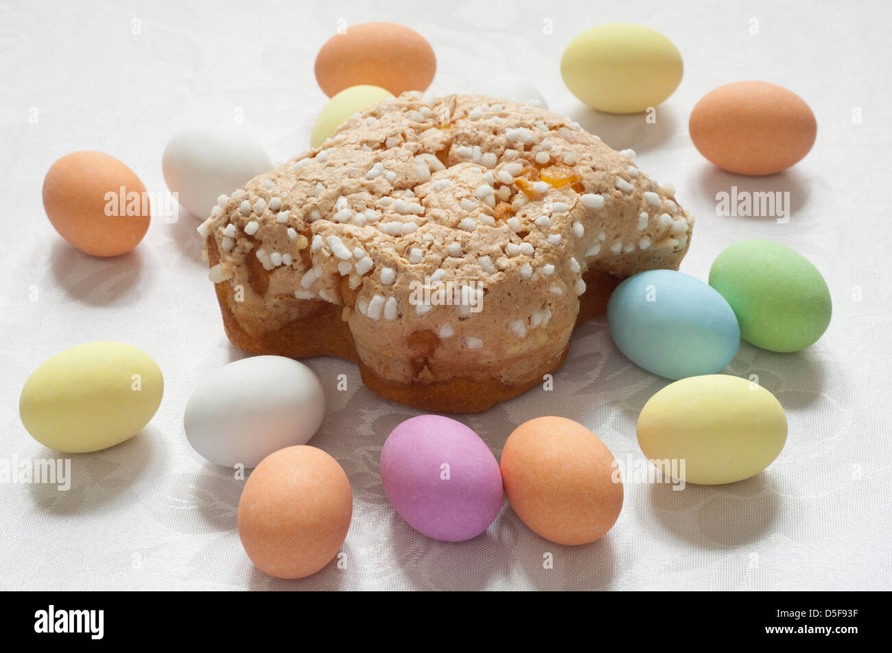 Cloe-up view of Italian traditional organic Easter Dove with chocolate ...
