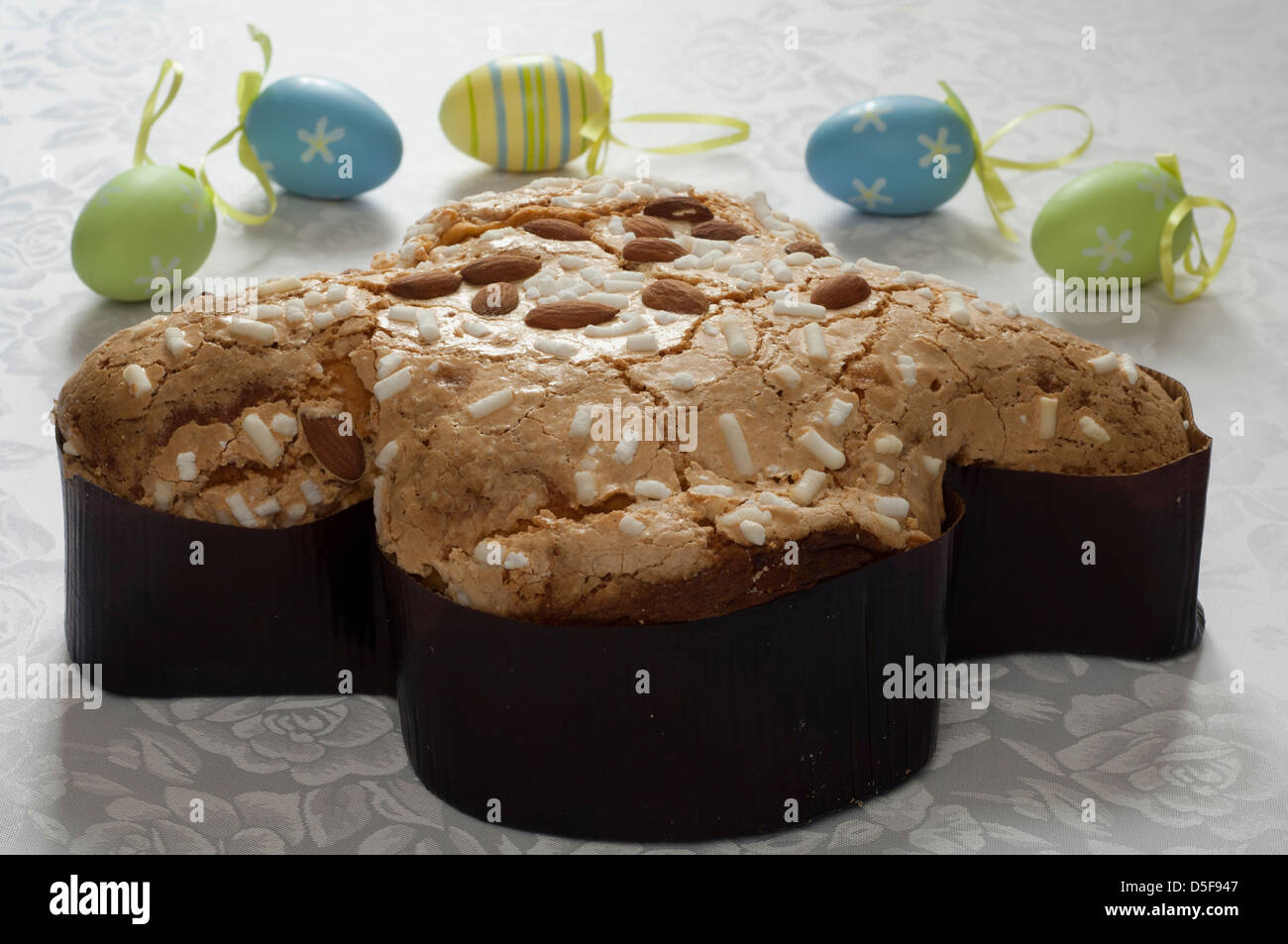 Cloe-up view of Italian traditional organic Easter Dove with chocolate ...