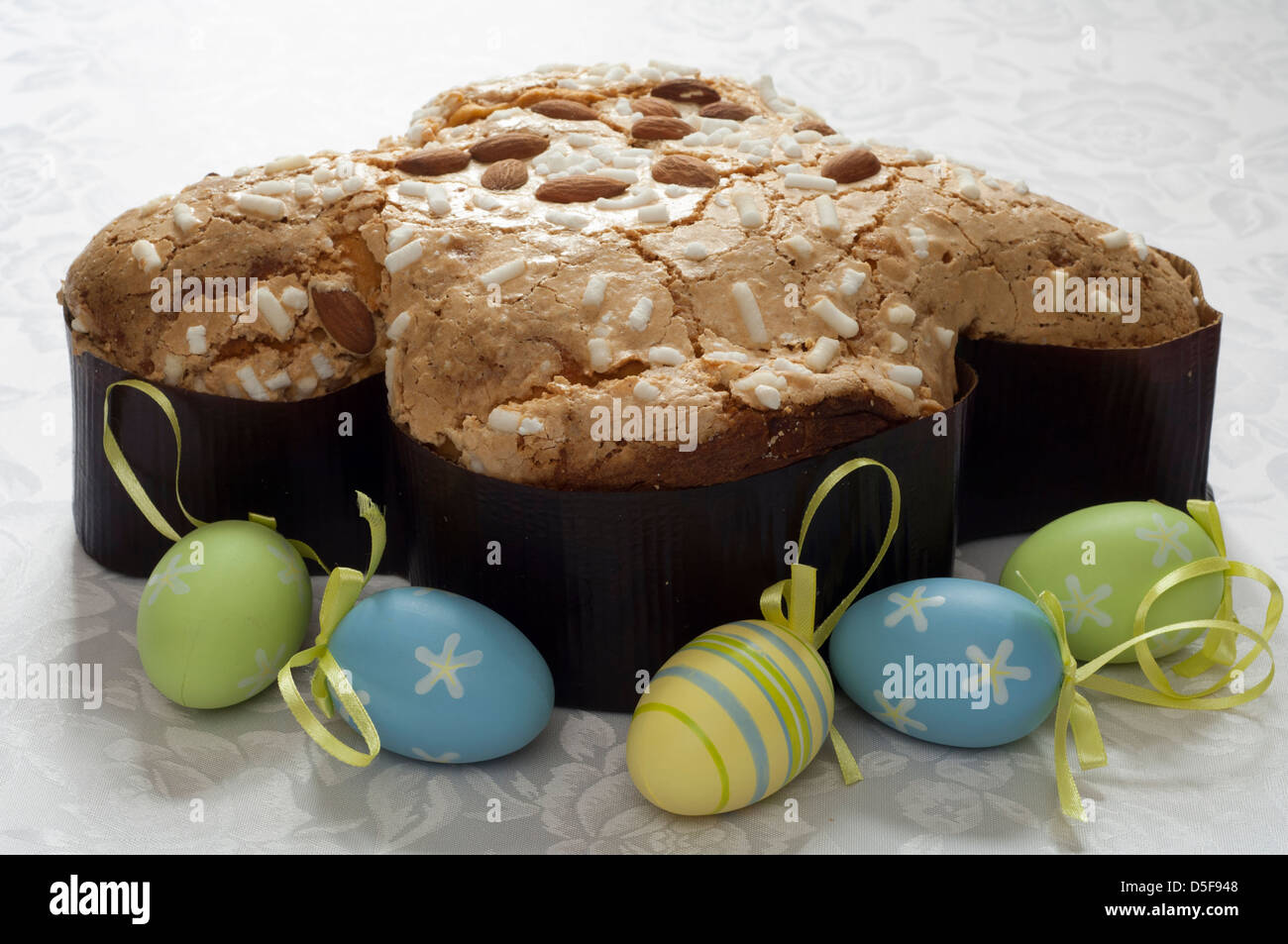 Cloe-up view of Italian traditional organic Easter Dove with chocolate ...