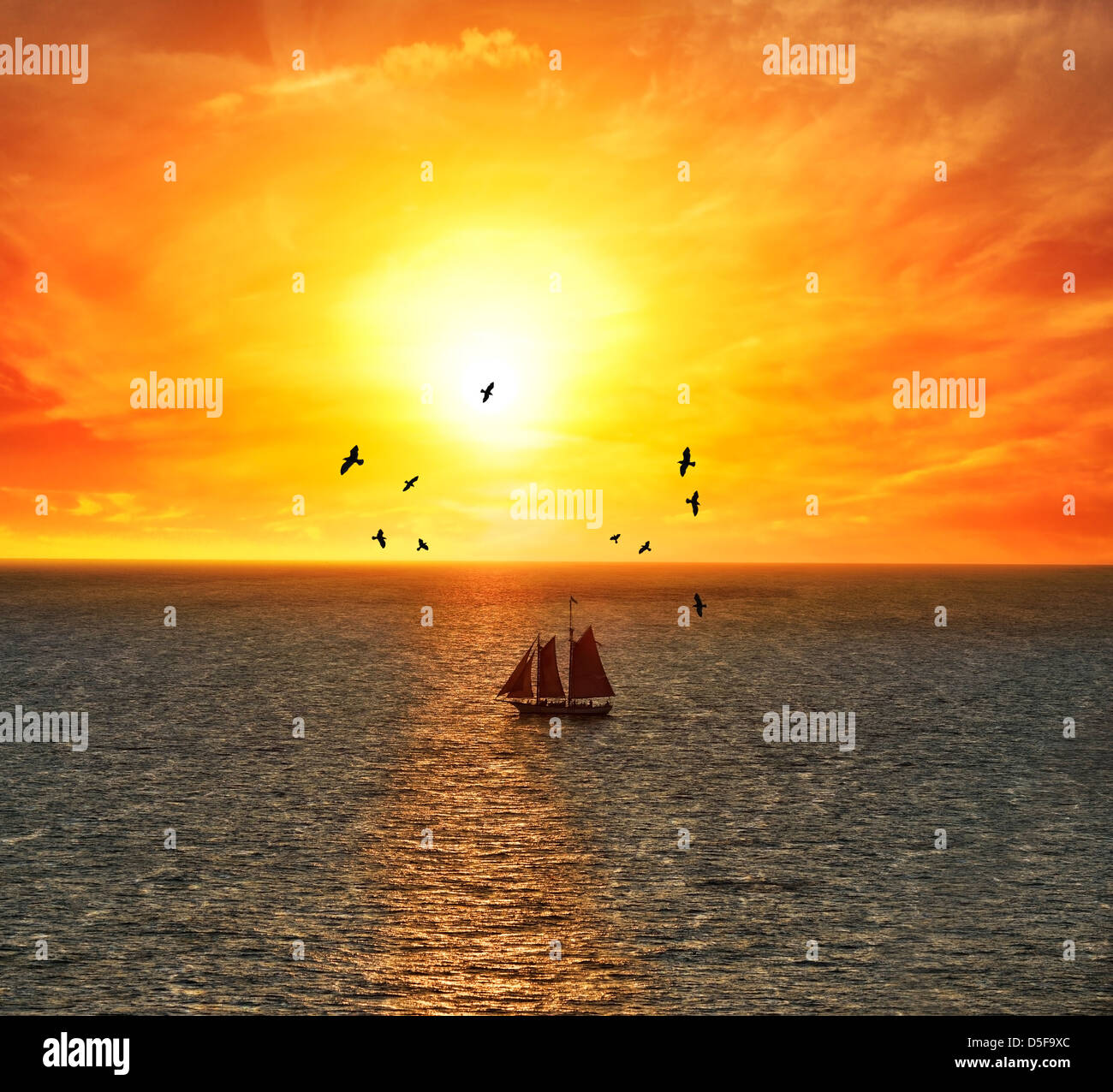 Sailing boat at sunset hi-res stock photography and images - Alamy