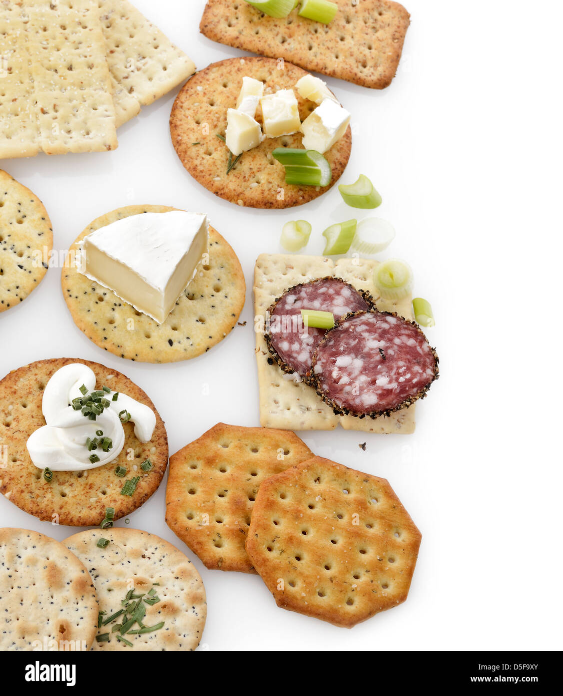 Assorted Crackers On White Background Stock Photo - Alamy
