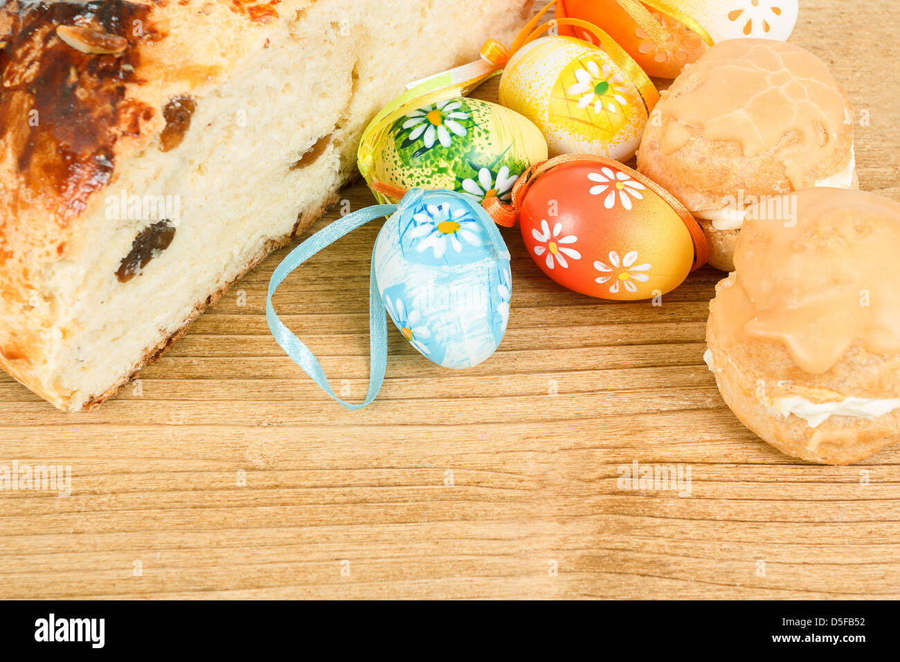 Typical homemade czech Easter Cake With Almonds and painted eggs Stock ...