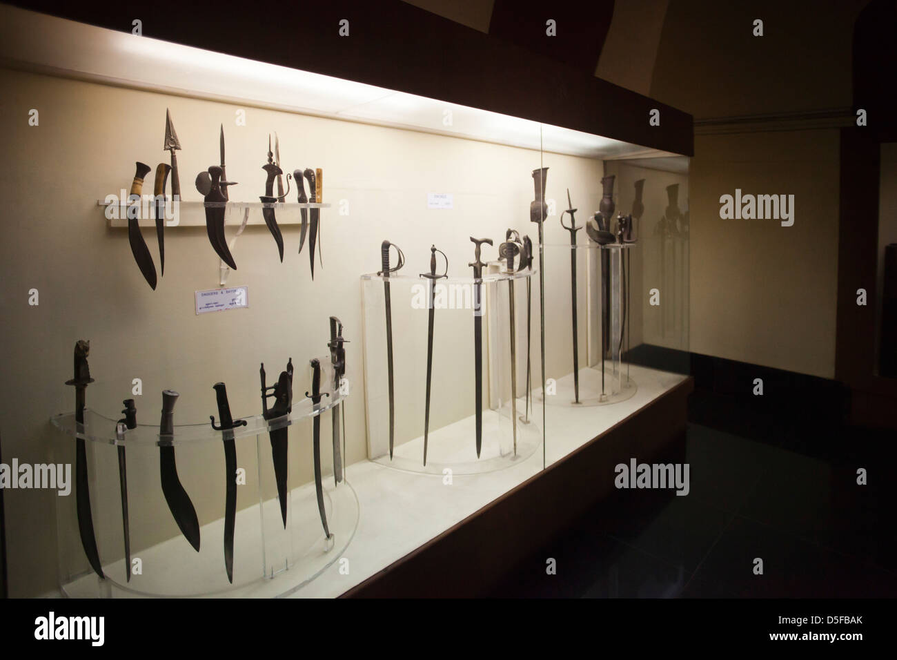 Swords and spears in a display at Fort Museum, Fort St. George, Chennai ...