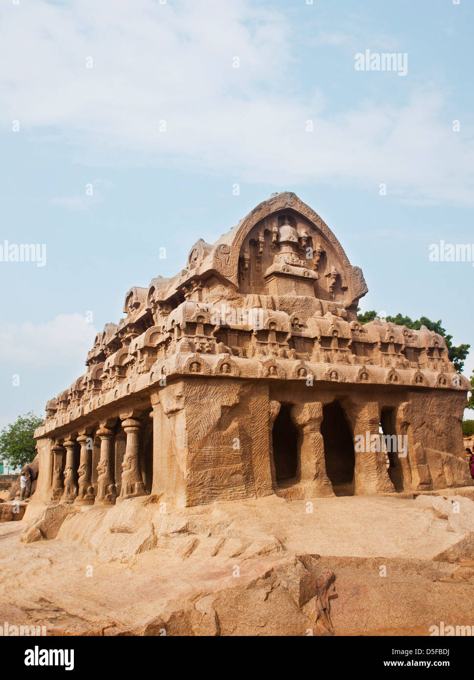 Tourists at ancient Pancha Rathas temple, Mahabalipuram, Kanchipuram ...