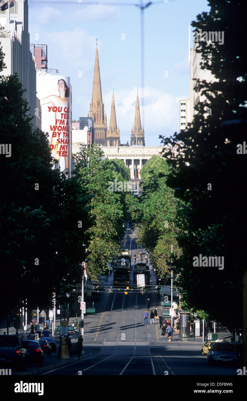 Australia, Victoria, Melbourne, looking down Bourke street towards ...