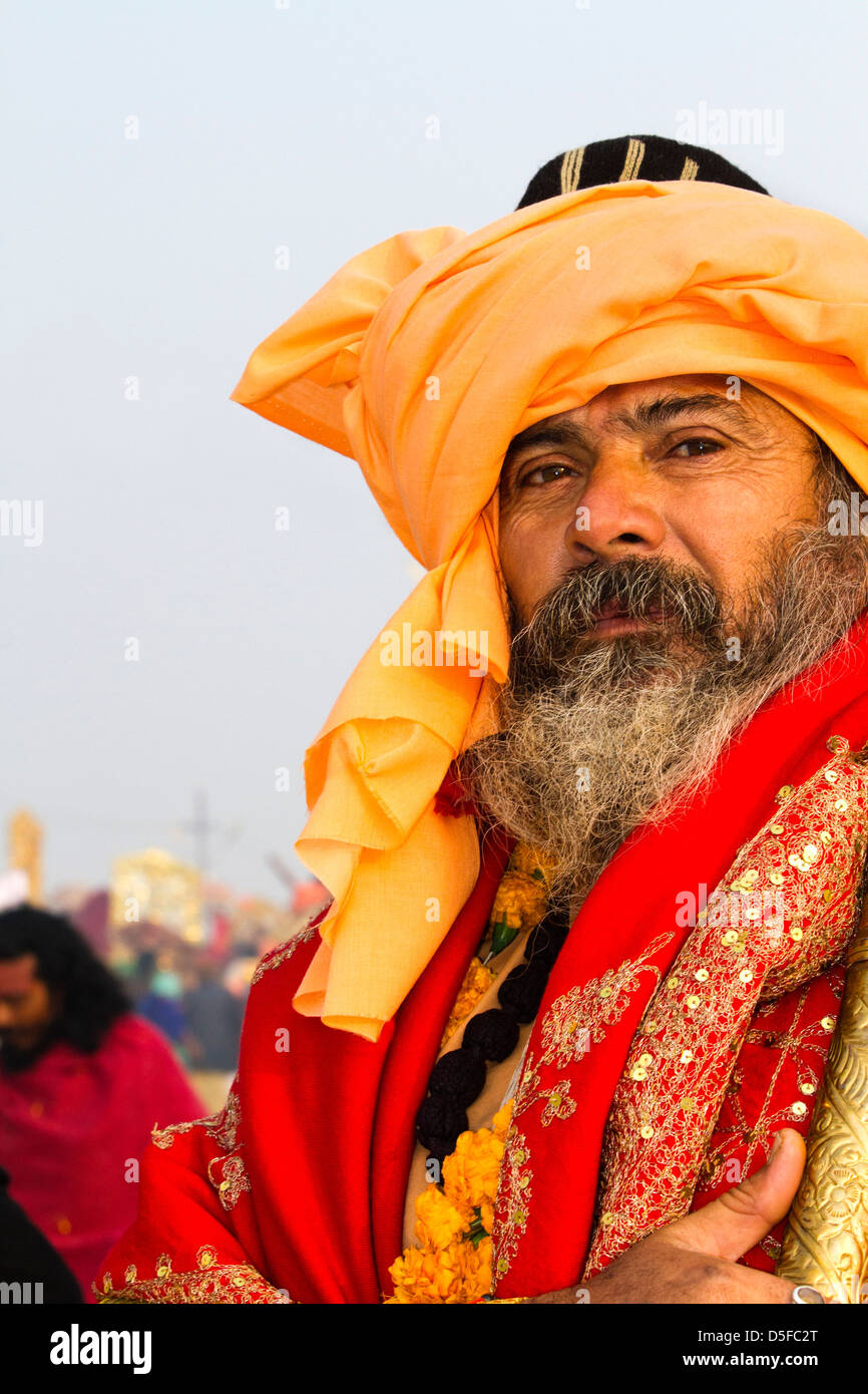 Portrait of a Sadhu during the first royal bath procession in Kumbh ...