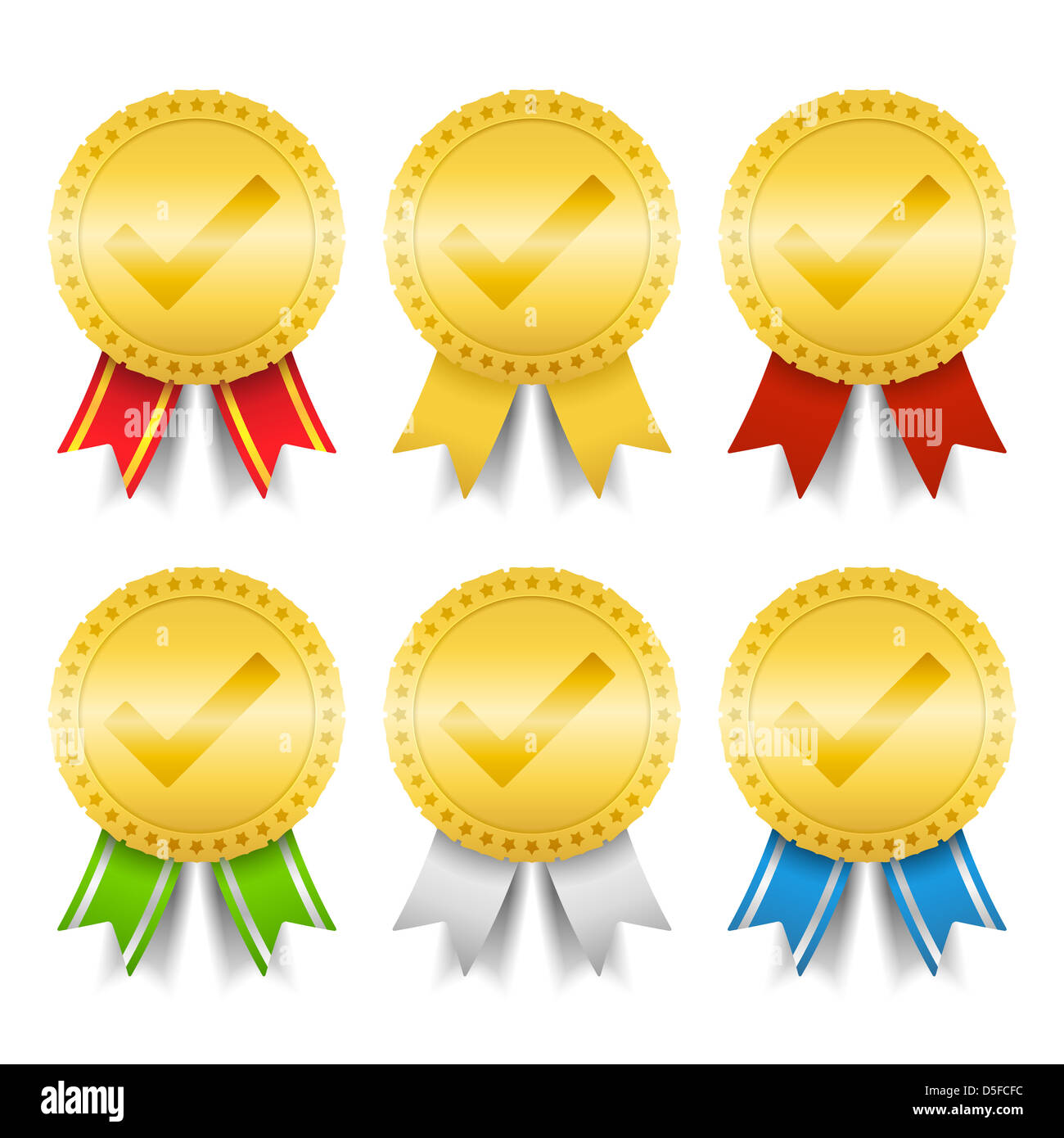 Set of golden medals with check mark Stock Photo - Alamy