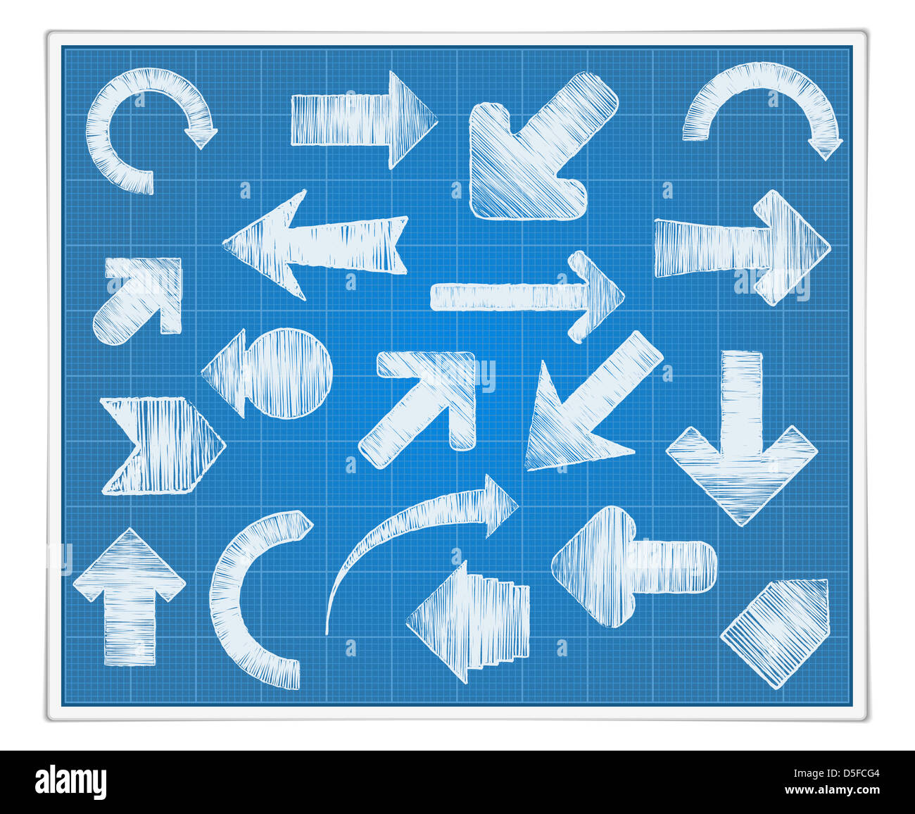 Blueprint paper with hand drawn arrows Stock Photo - Alamy