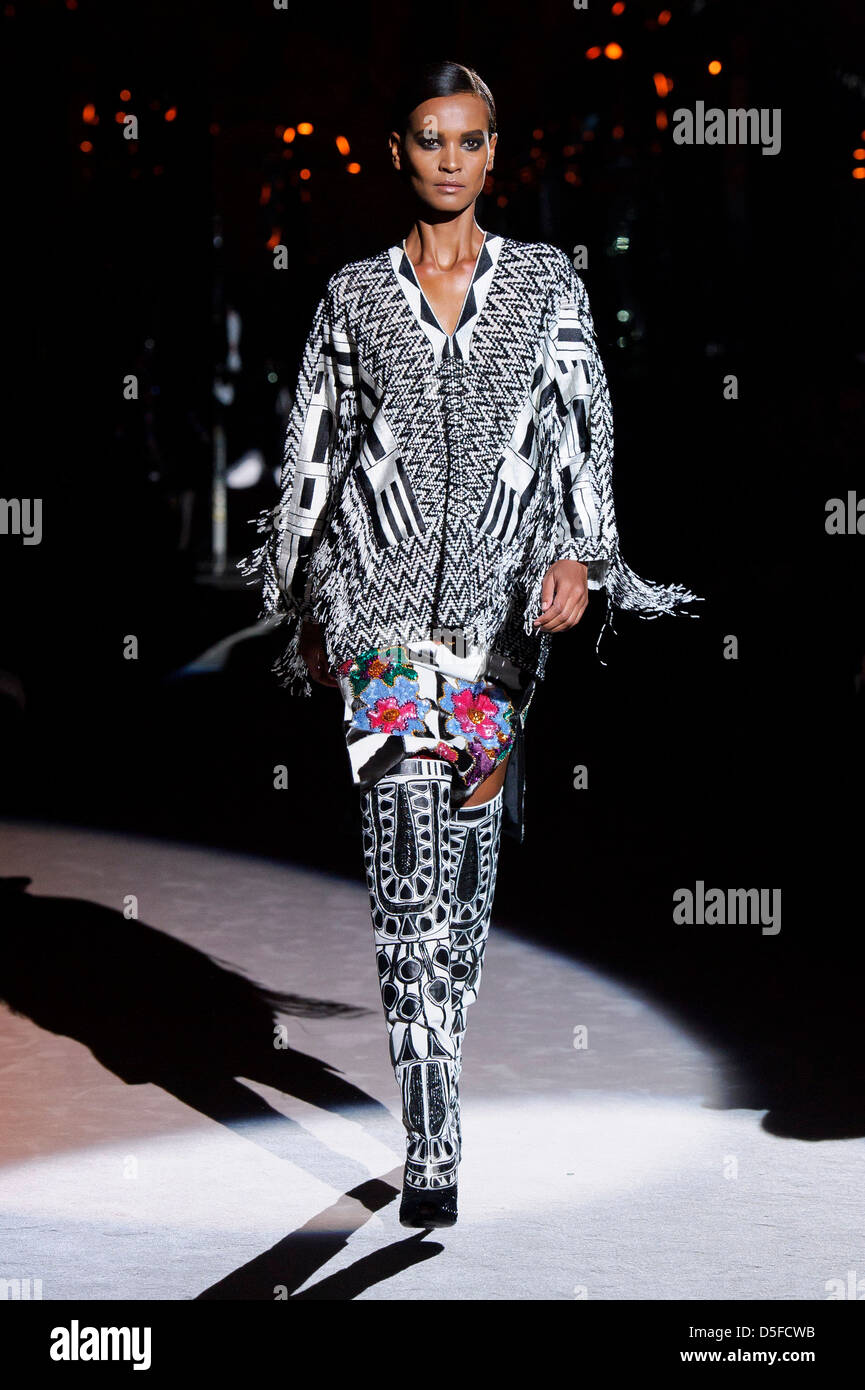 A model wears a design from the Tom Ford collection during London ...