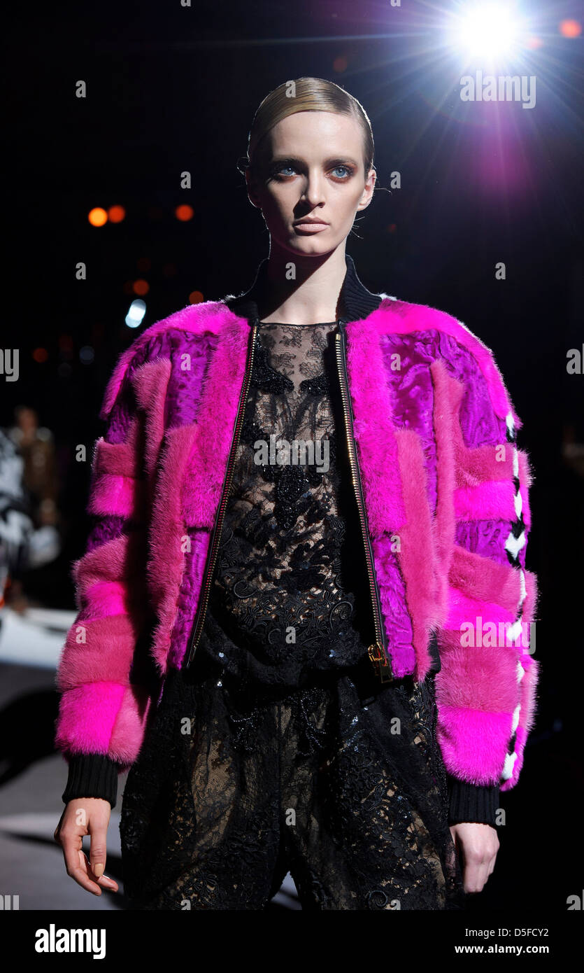 A model wears a design from the Tom Ford collection during London ...