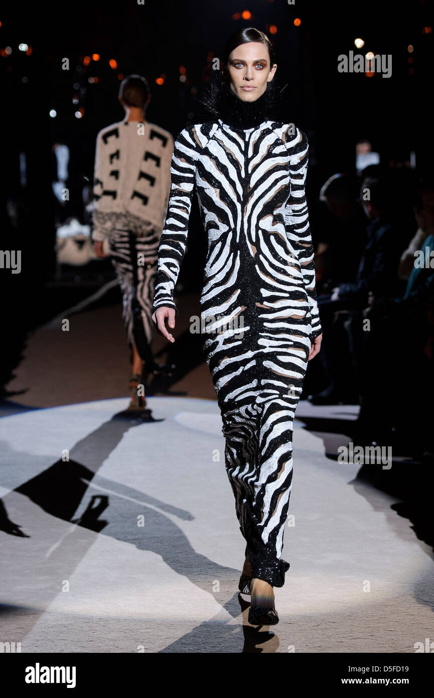 A model wears a design from the Tom Ford collection during London ...