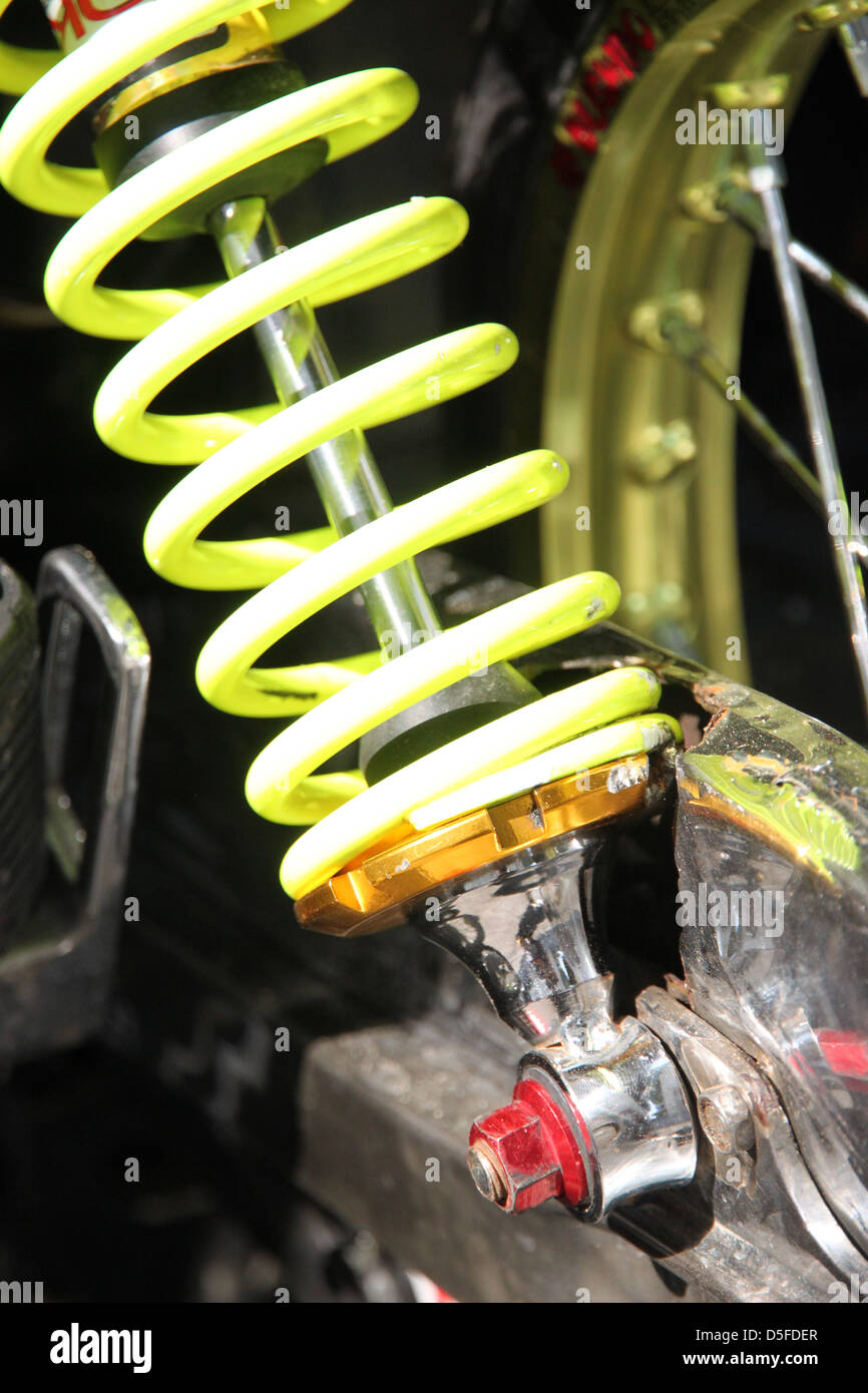 The Yellow Shock Absorber in Motorcycle Stock Photo - Alamy