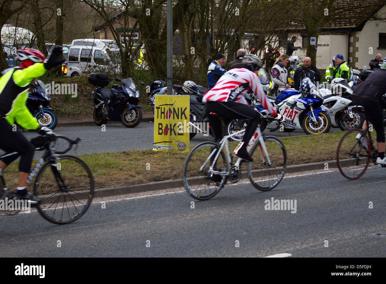 Think bike campaign sign at the roadside near Caton Lancashire with ...