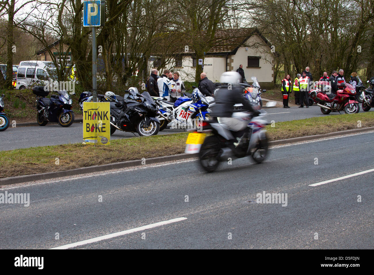 Think bike campaign sign at the roadside near Caton Lancashire with ...