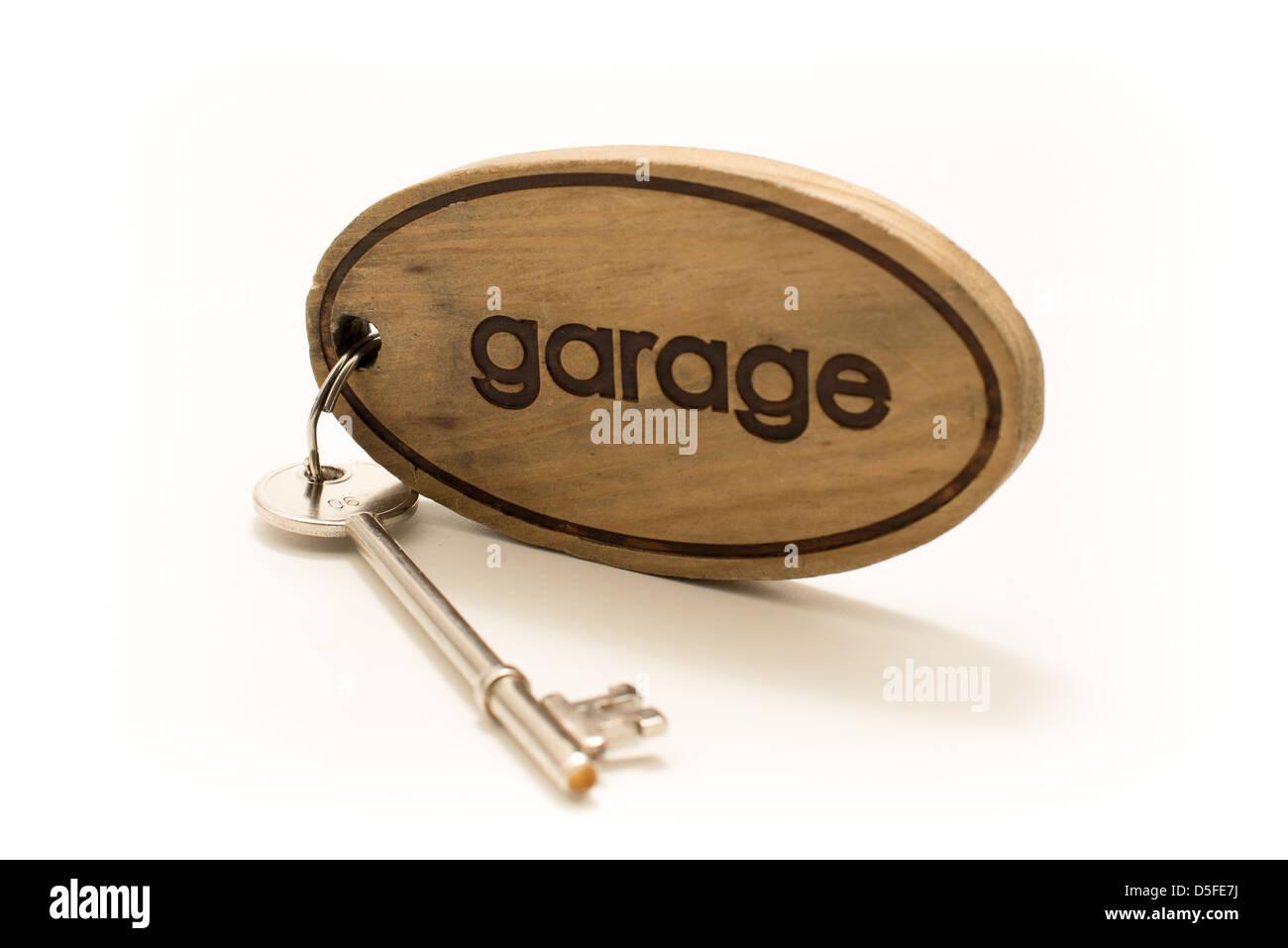 Large Wooden Garage Key Fob with a large metal key attached Stock Photo ...
