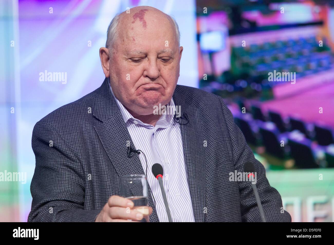 Moscow, Russia - March 30,2013. Pictured: Mikhail Gorbachev lecturing ...