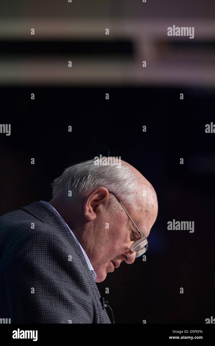 Moscow, Russia - March 30,2013. Pictured: Mikhail Gorbachev lecturing ...