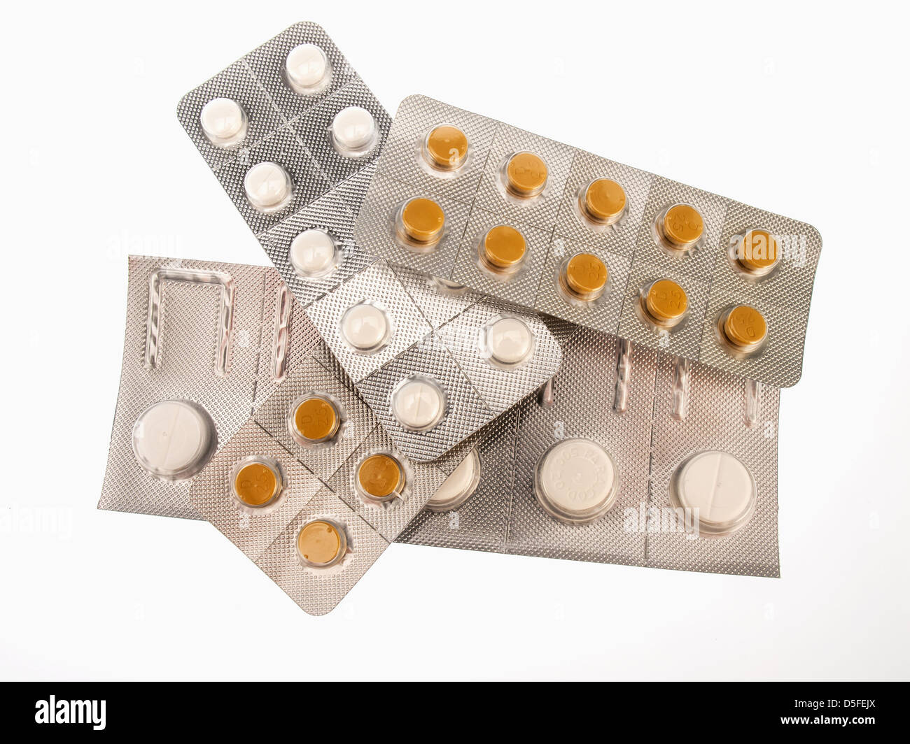 various medications strips on a white background Stock Photo - Alamy