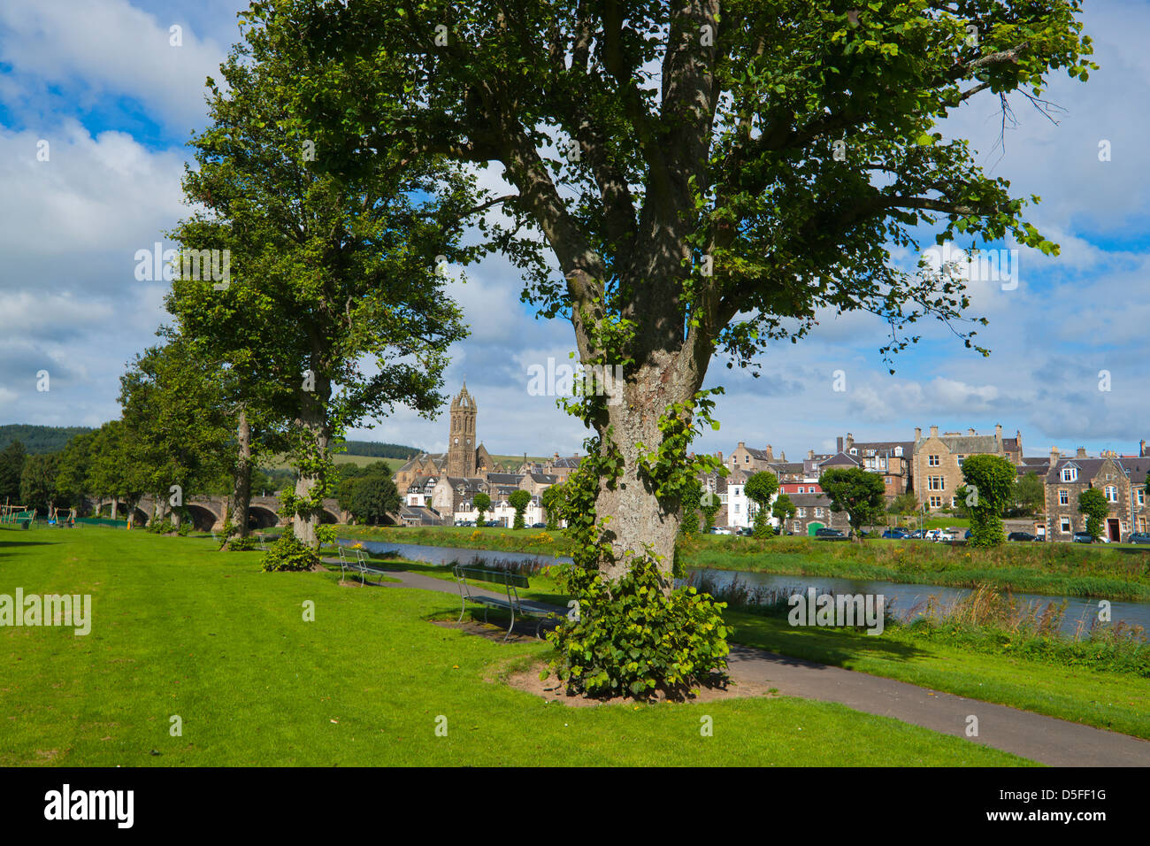 The river Tweed at Peebles, Borders Region, Scotland, UK Stock Photo ...