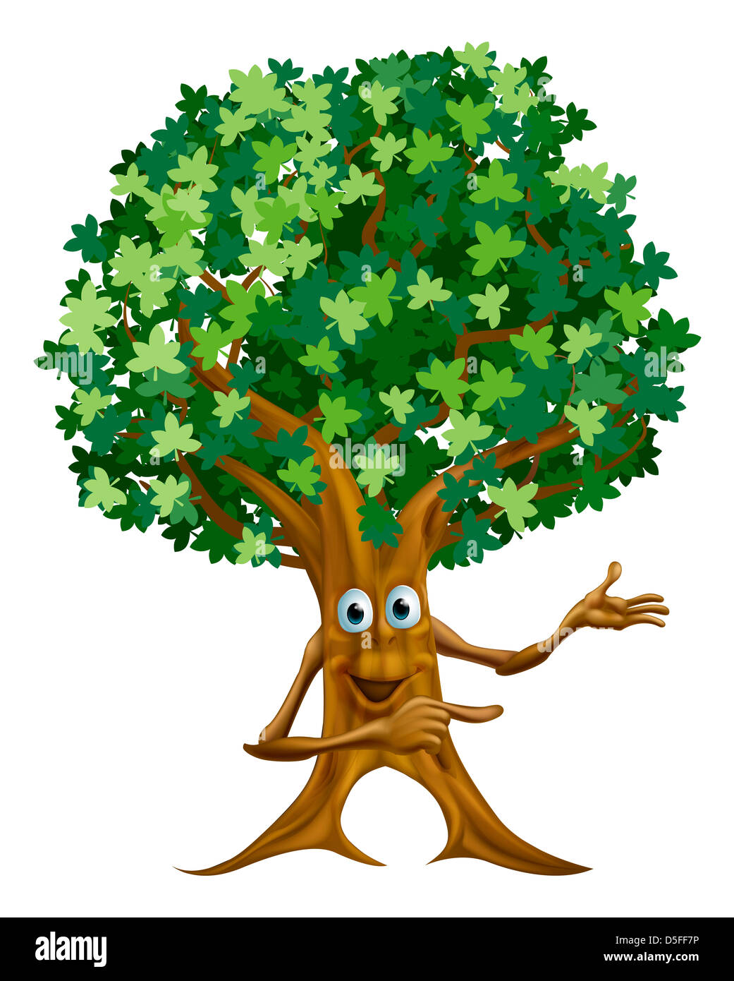 Drawing of a happy friendly tree man character pointing at something ...