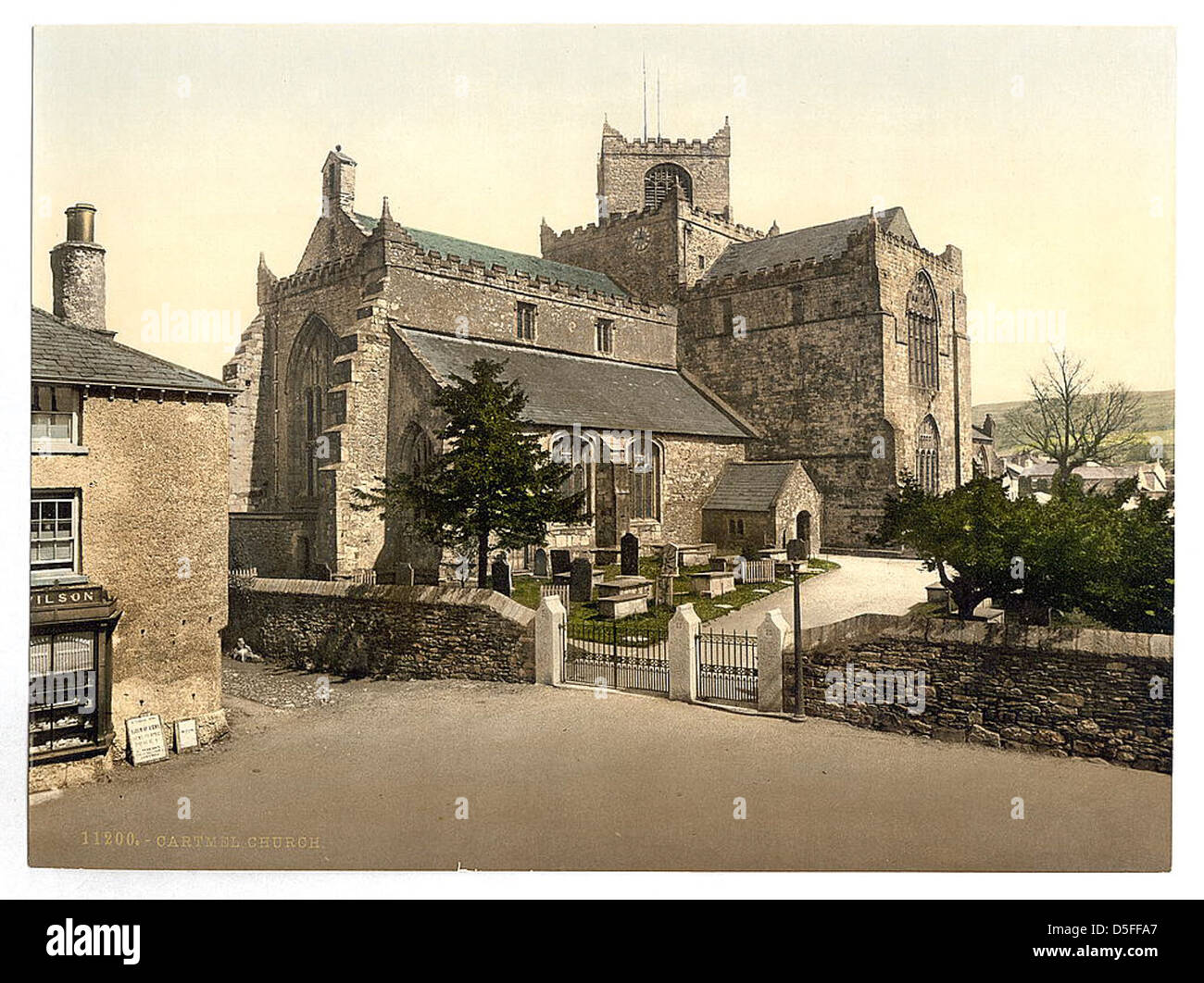 A photograph of the church in Cartmel, England. This historical image ...
