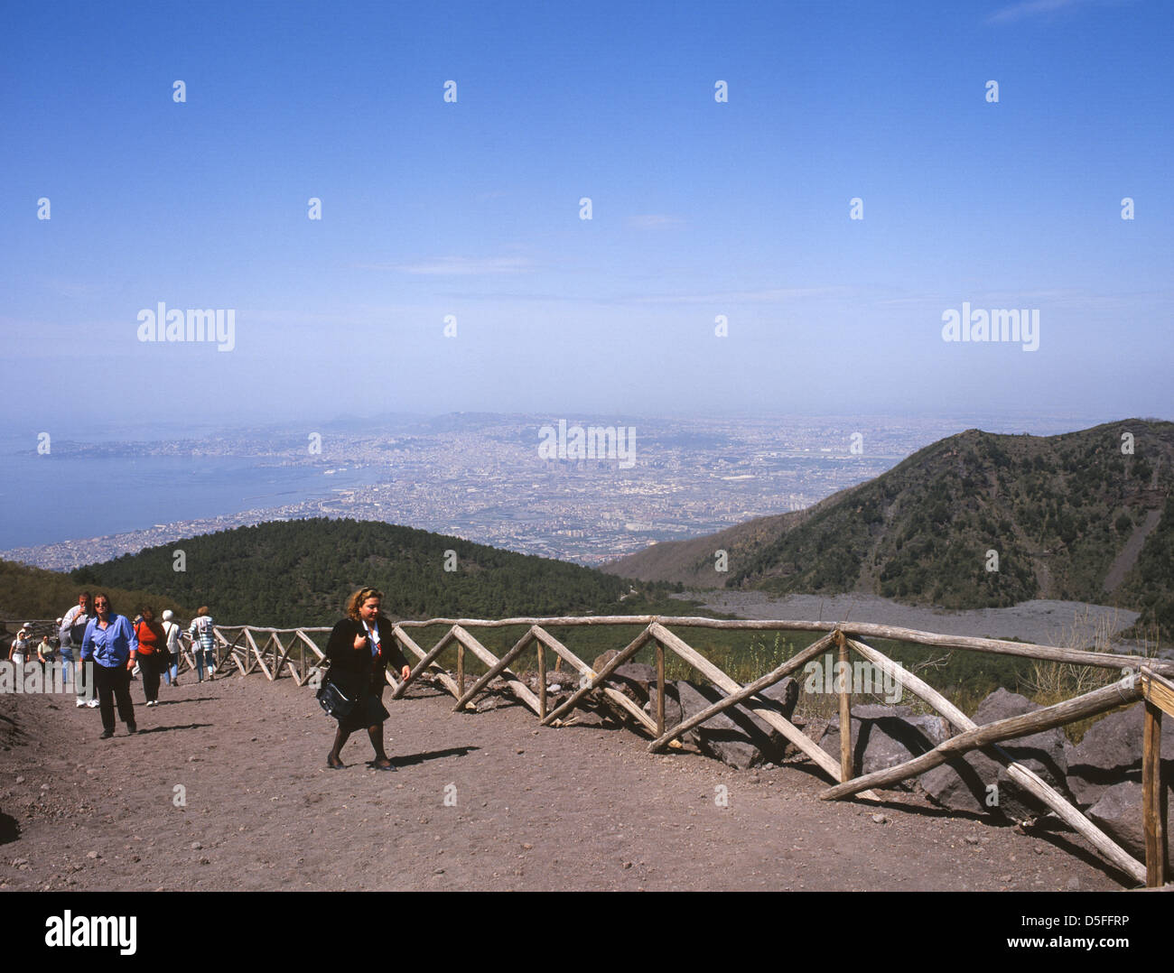 Italy Campania Mount Vesuvius Tourists Climbing the path to the crater ...
