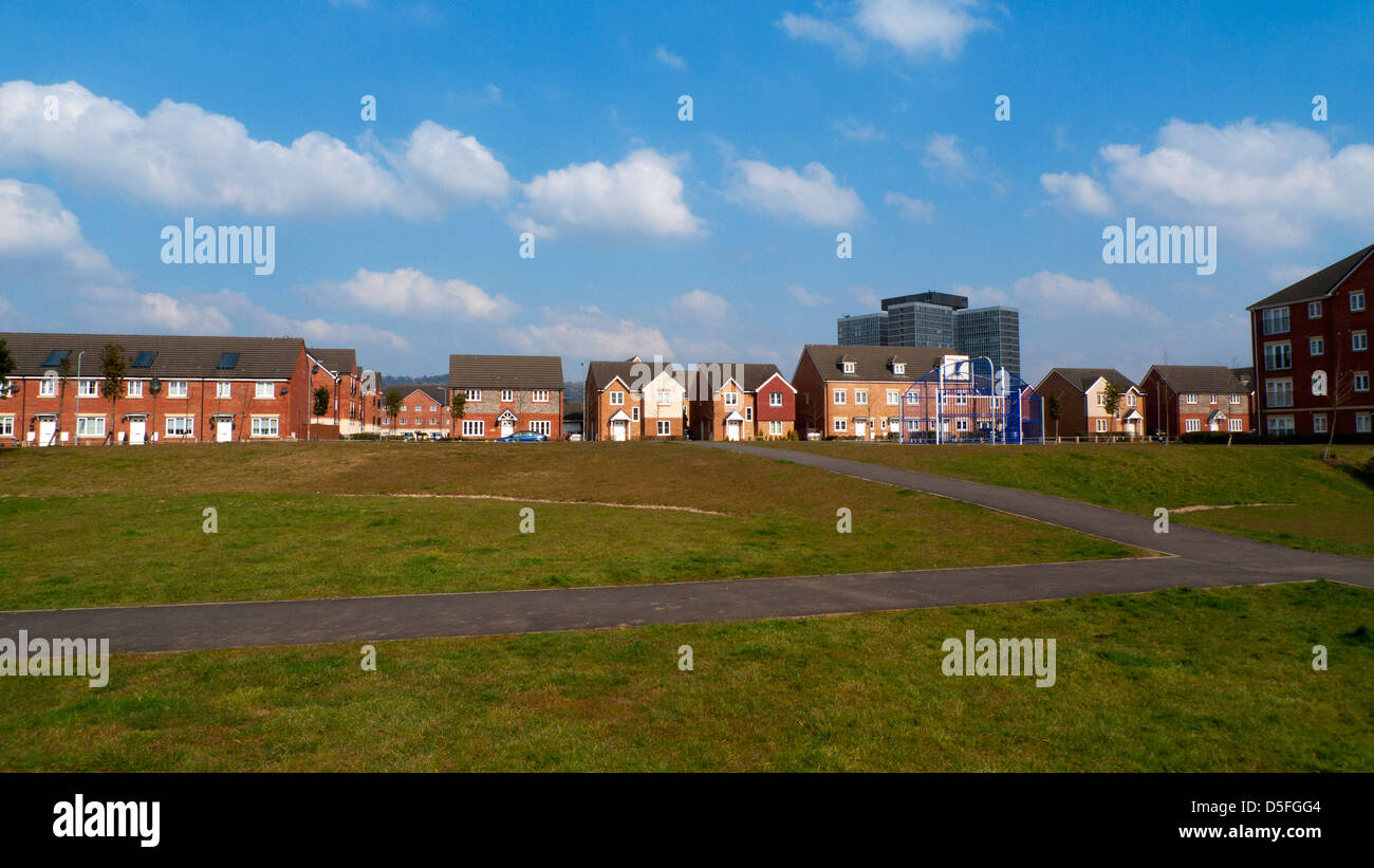 New build houses on a terraced housing development in Llanishen Cardiff ...