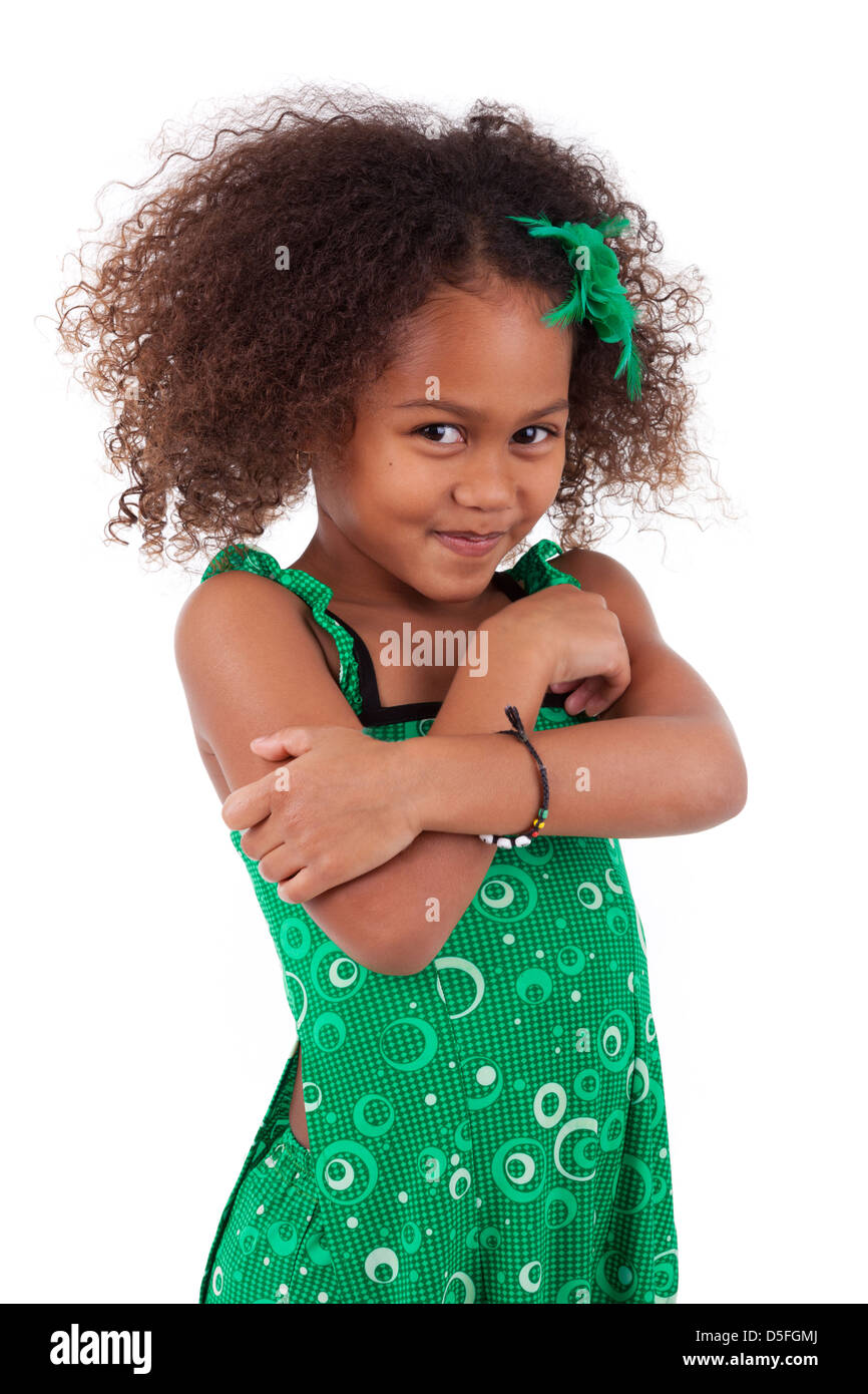 Portrait of a cute young African Asian girl,isolated on white ...