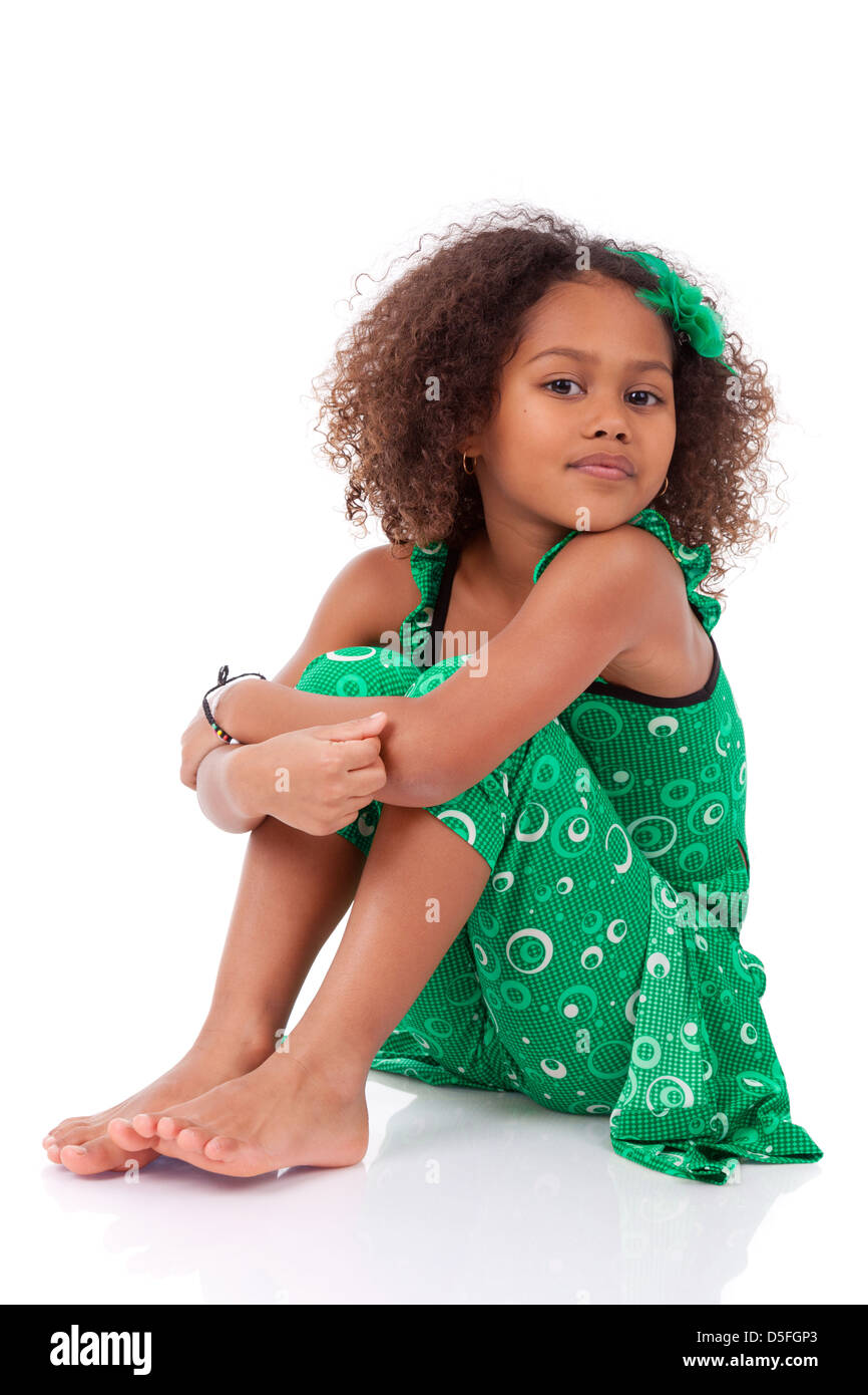 Portrait of a cute young African Asian girl,isolated on white ...
