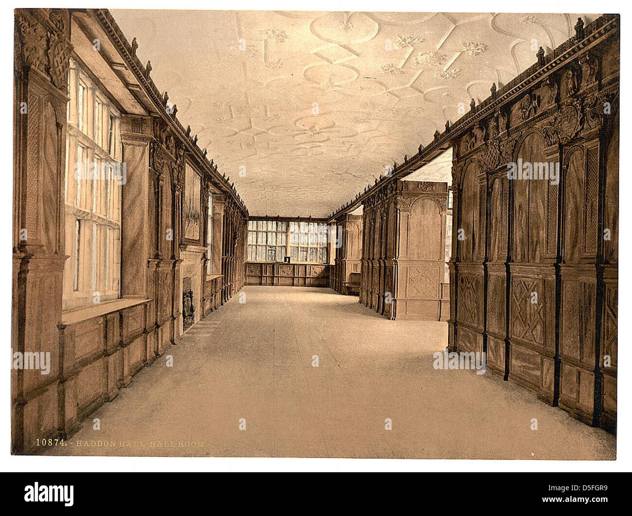 This image shows the ballroom at Haddon Hall in Derbyshire, England ...