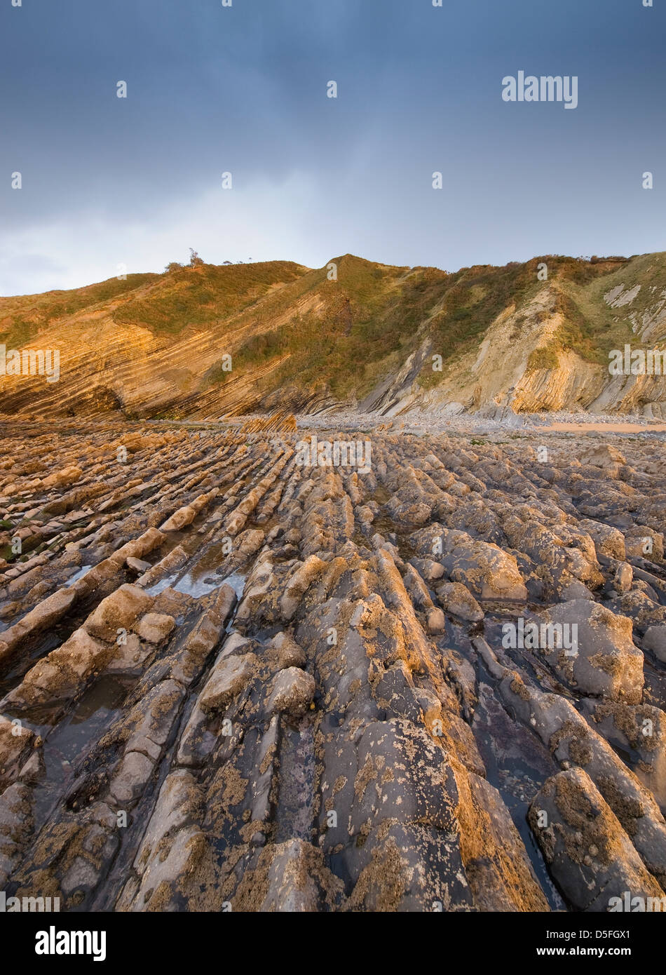 Flysch in La Vega beach, Asturias, Spain, in a sunny afternoon Stock ...