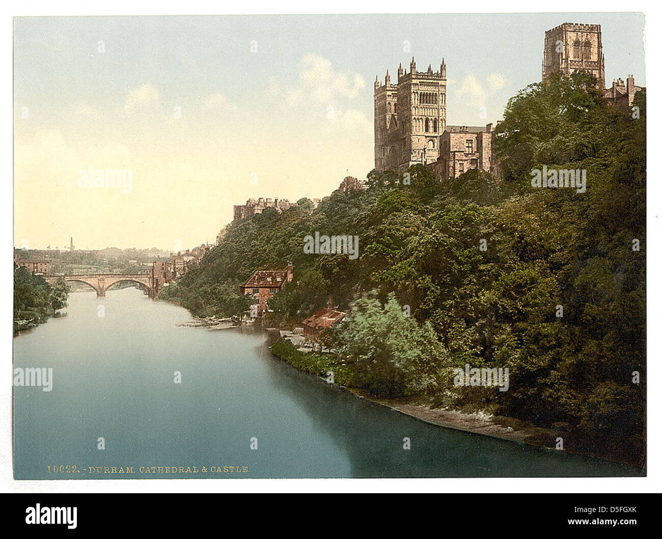 A historical view of Durham, England, showing the cathedral and castle ...