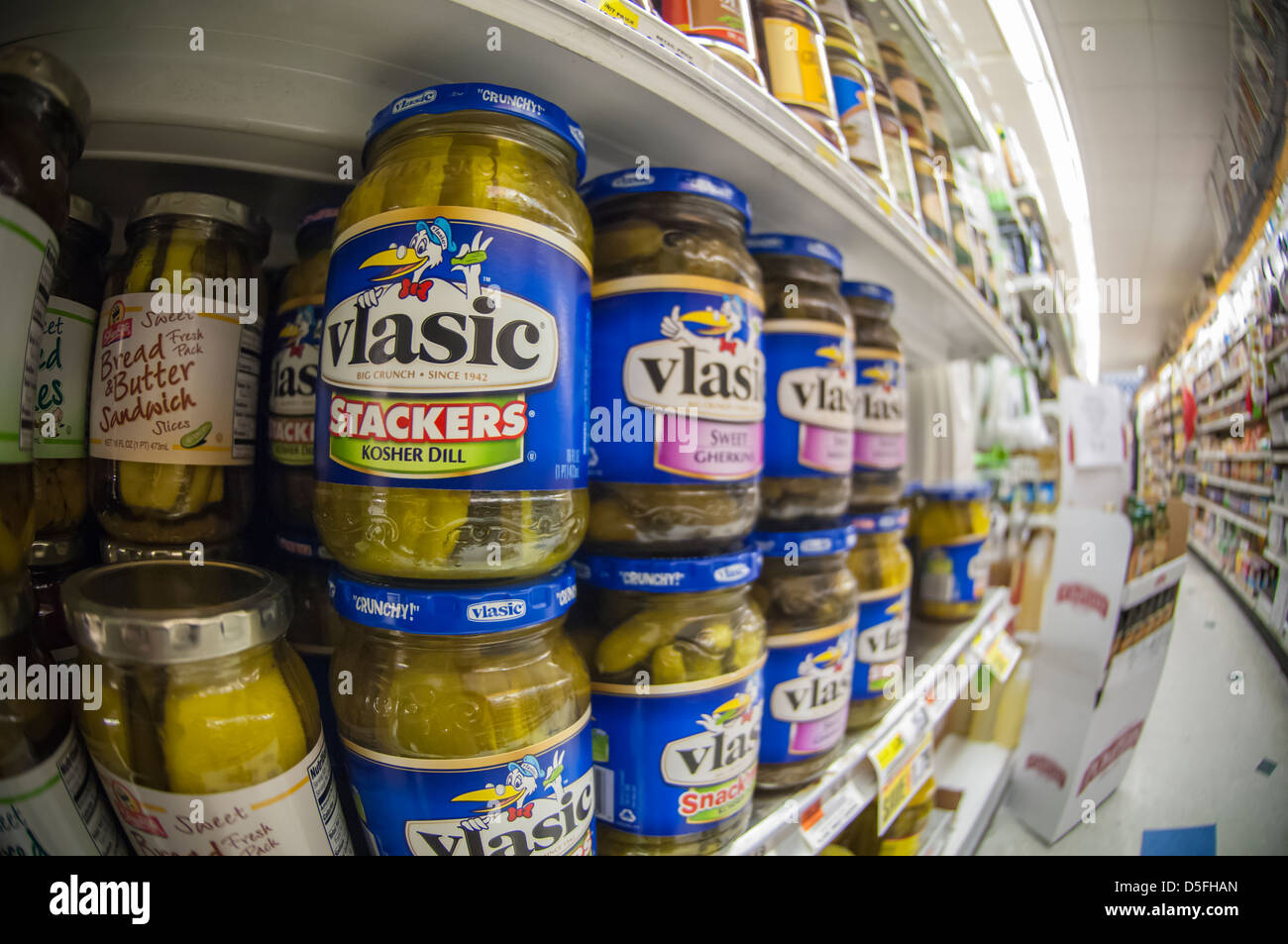 Bottles of Pinnacle Foods inc. Vlasic Pickles are seen on a supermarket ...