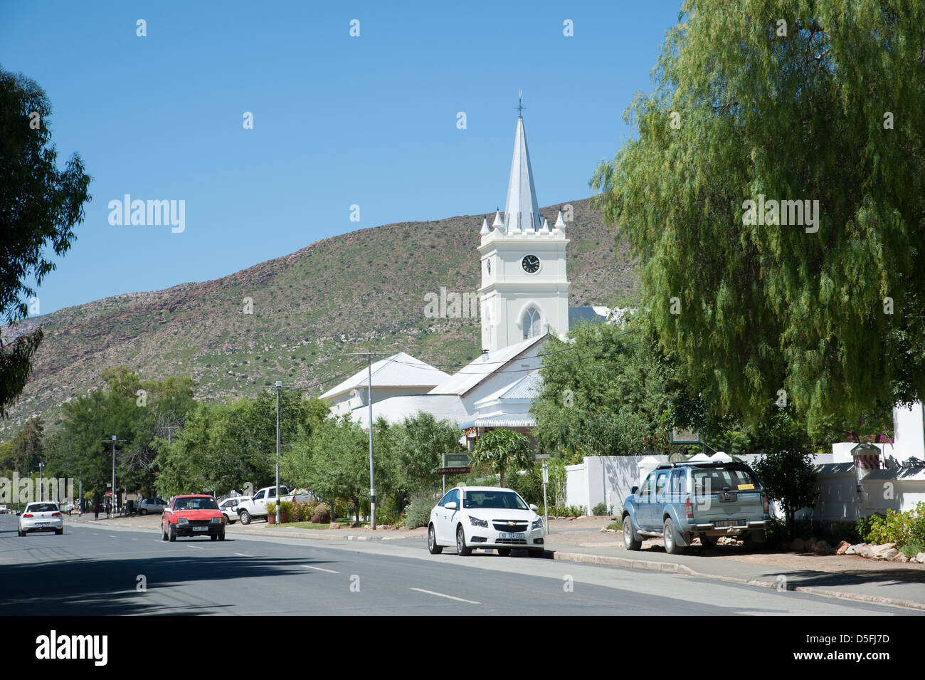 Main street and church in the Karoo town of Prince Albert South Africa ...