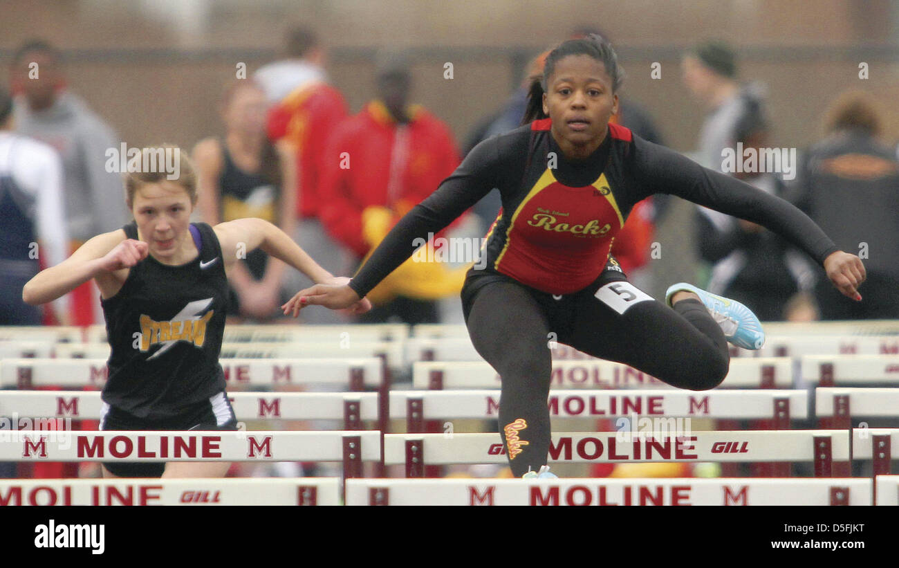 March 30, 2013 - Moline, Iowa, U.S. - Rock Island's Jewel Jones flys ...