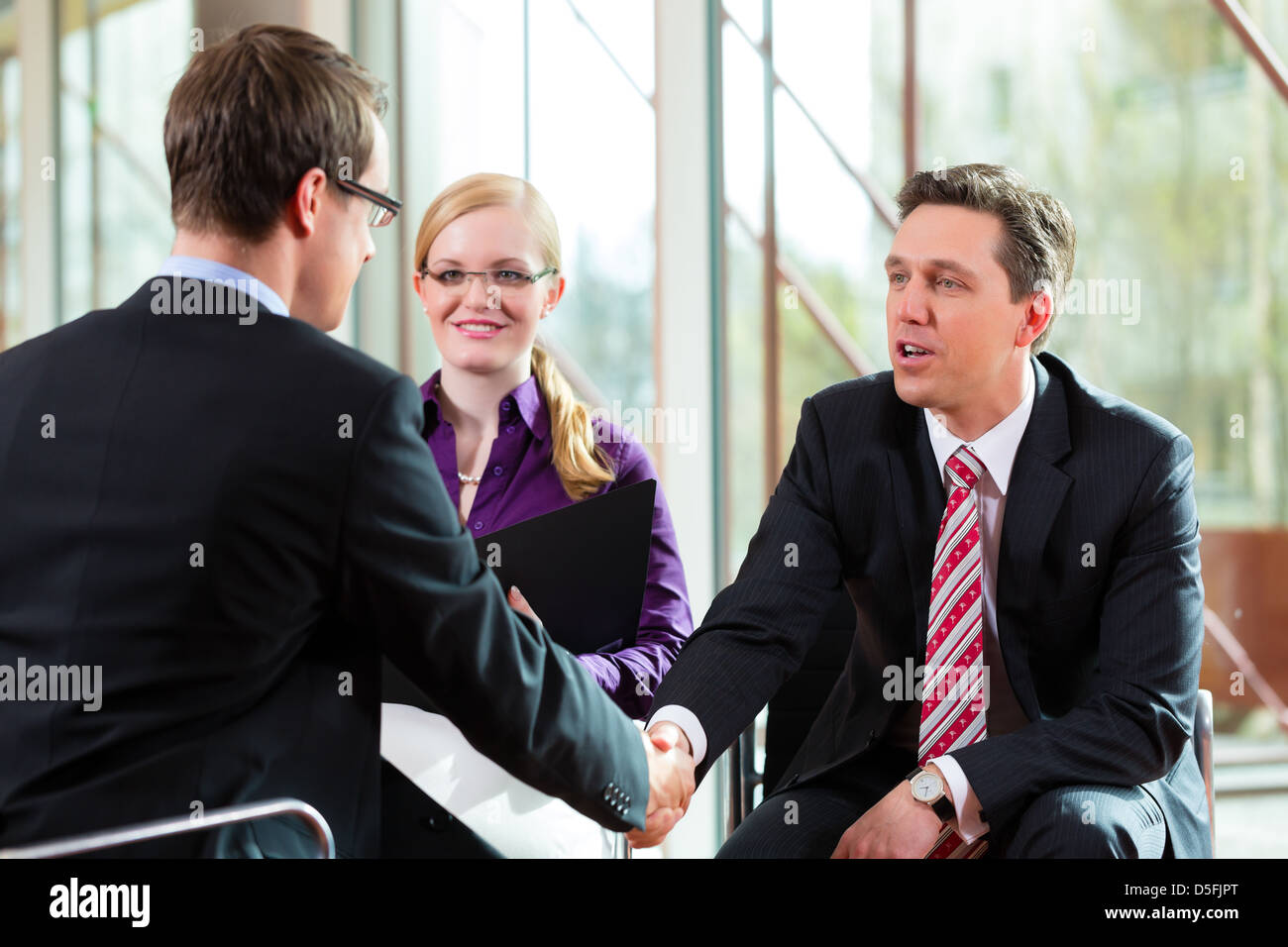Man having an interview with manager and partner employment job ...