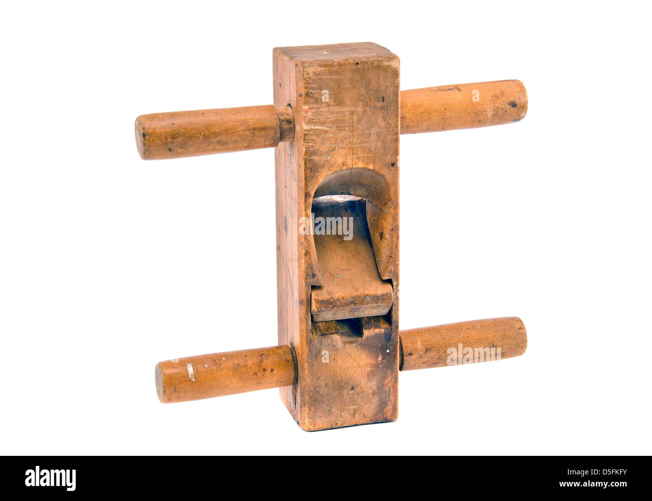 Old wooden planer tool isolated on white background. Carpenter tool ...