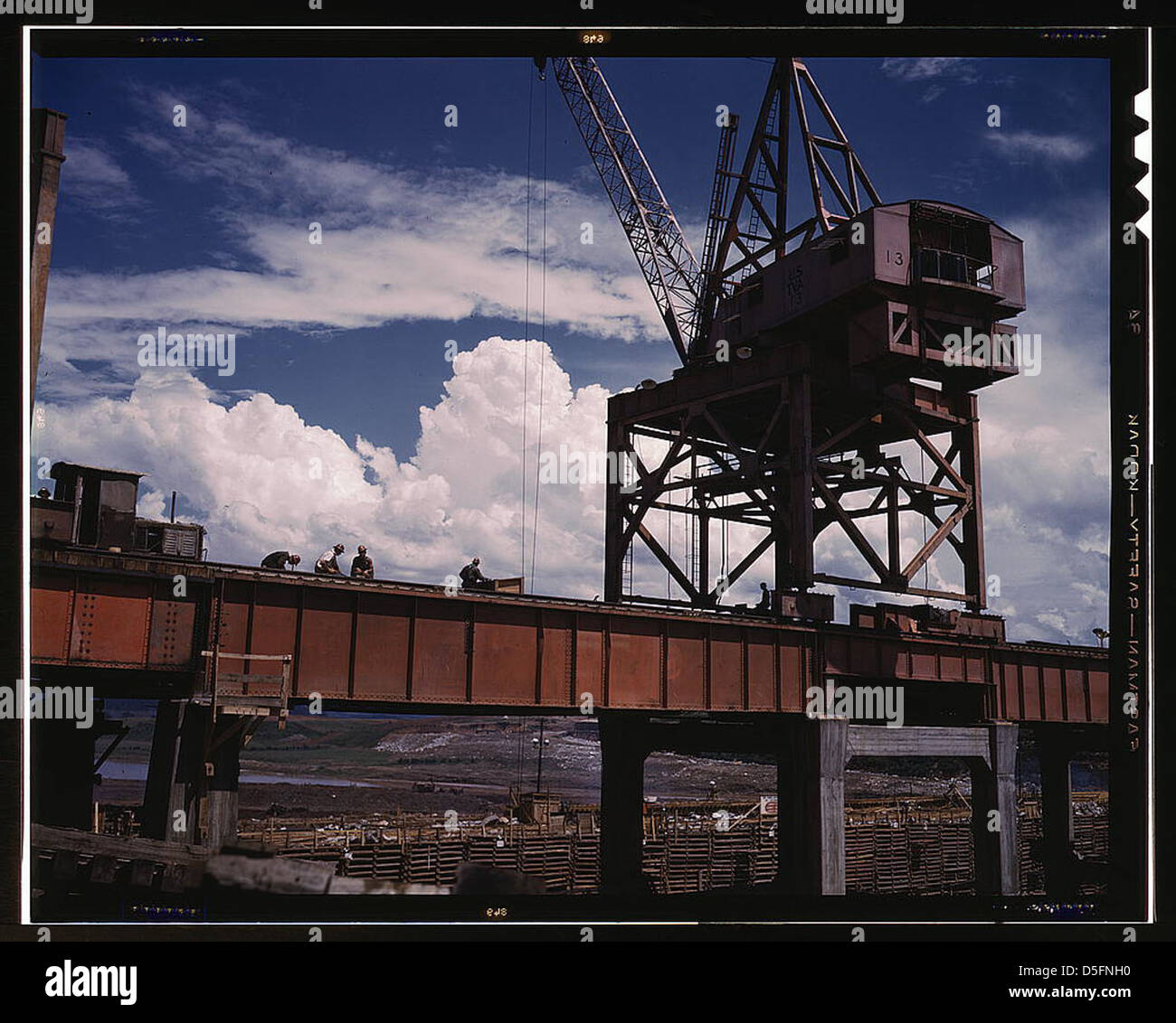 A photograph capturing the construction of the Douglas Dam by the ...