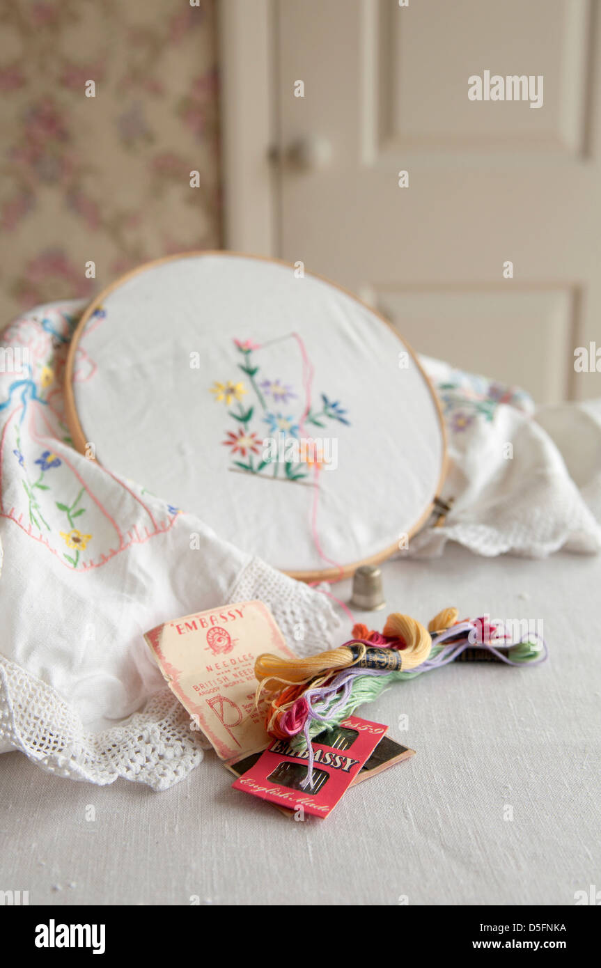 Hand embroidery using an embroidery ring Stock Photo - Alamy