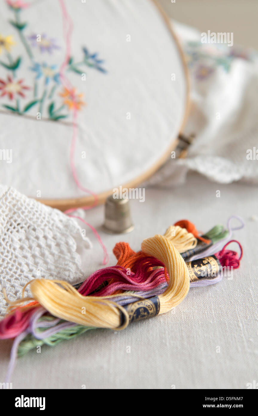 Hand embroidery using an embroidery ring Stock Photo - Alamy